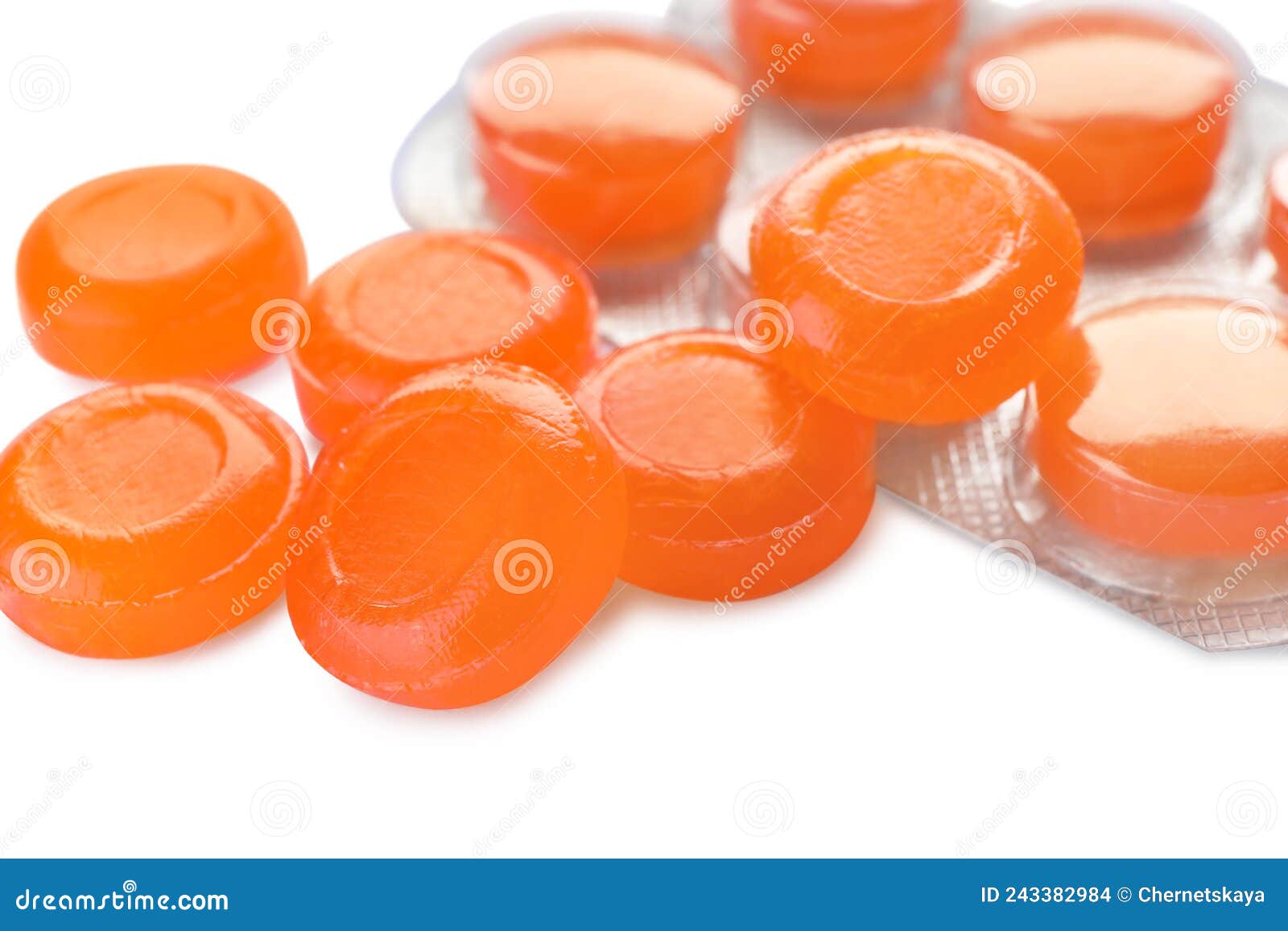 Many Orange Cough Drops on White Background Stock Photo - Image of oral ...