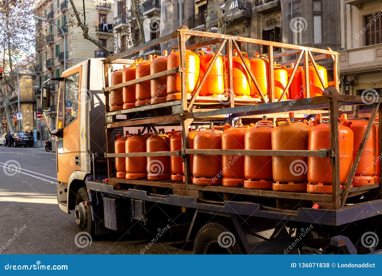Many Orange Gas Cylinders Transported in Car Stock Photo - Image of ...