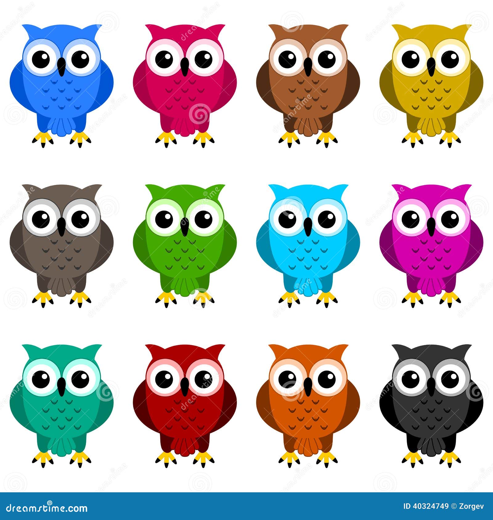 Many Owls Multicolor Series Stock Illustration - Illustration of ...