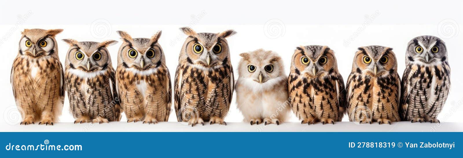 Many Owls Sitting A Whitte Banner Background. Generative AI Royalty ...