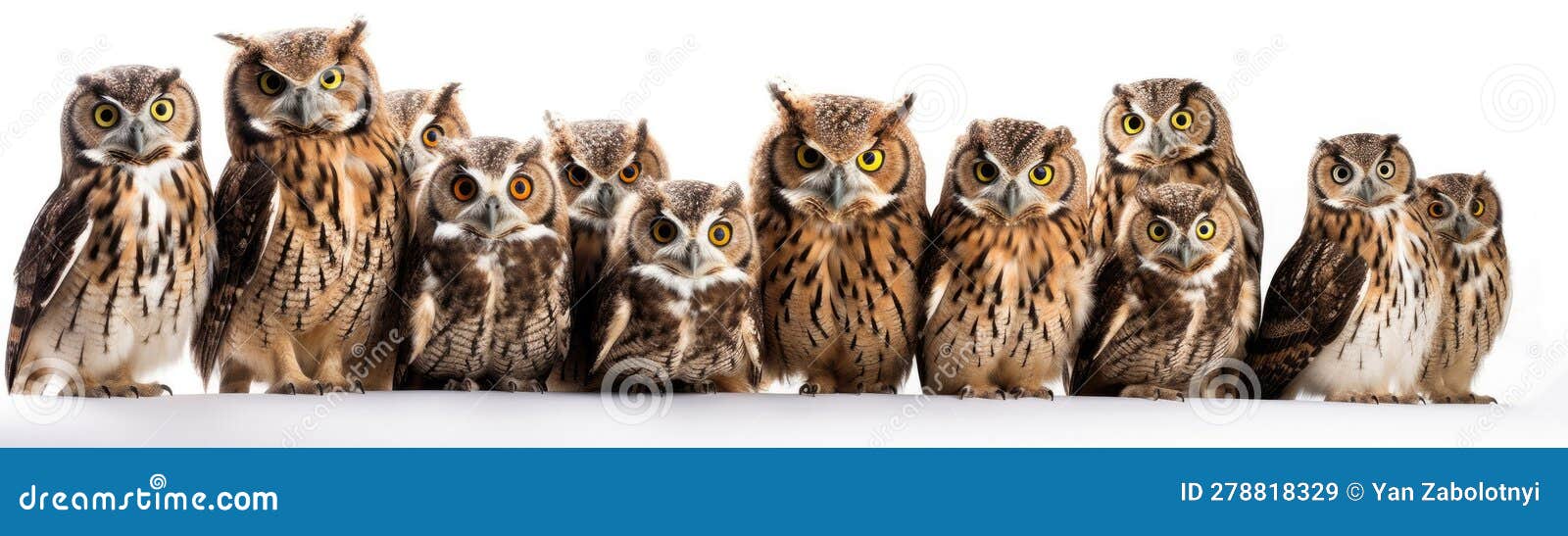 Many Owls Sitting a Whitte Banner Background. Generative AI Stock ...