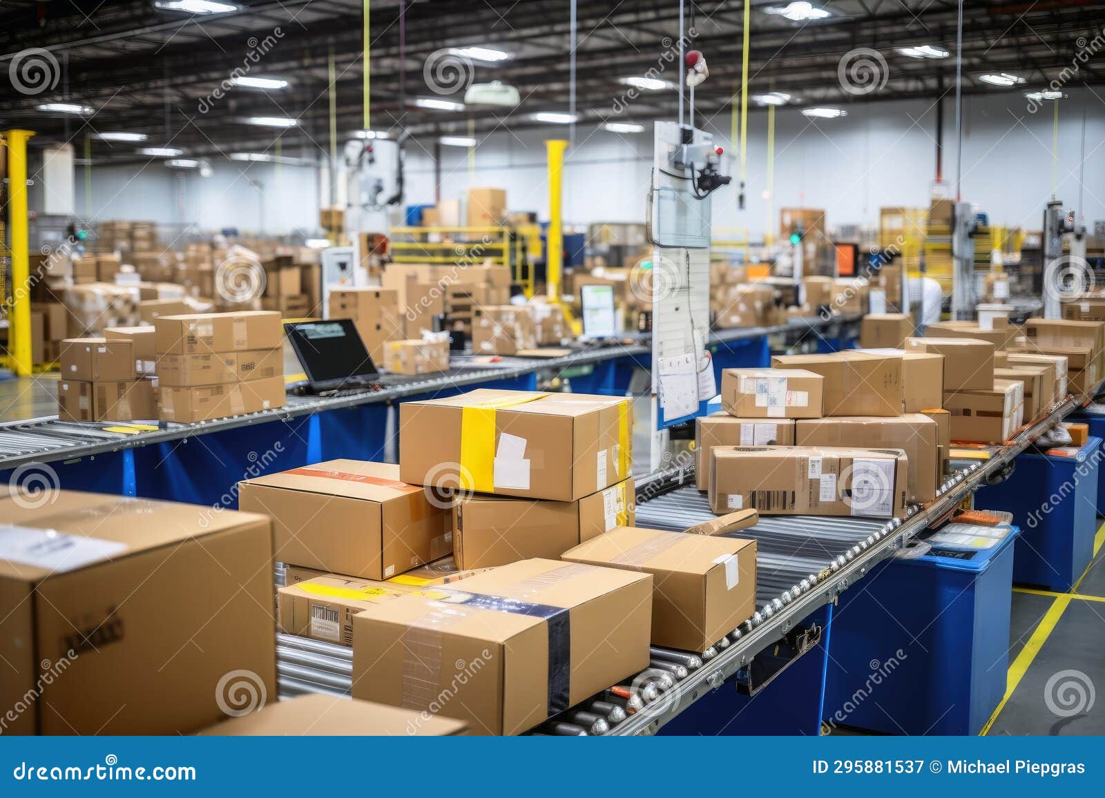 Many Packages on an Assembly Line in a Logistics Handling Facility ...