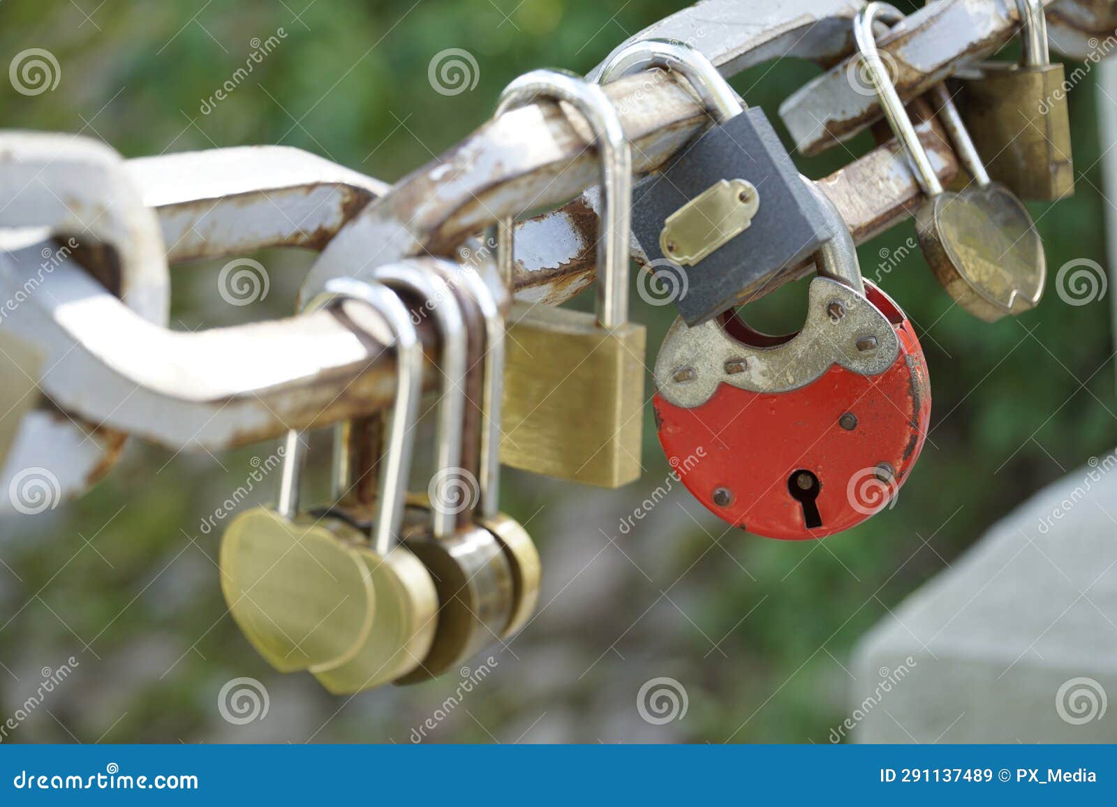 Many Padlocks Closed on Bridge Fence Stock Image - Image of golden ...