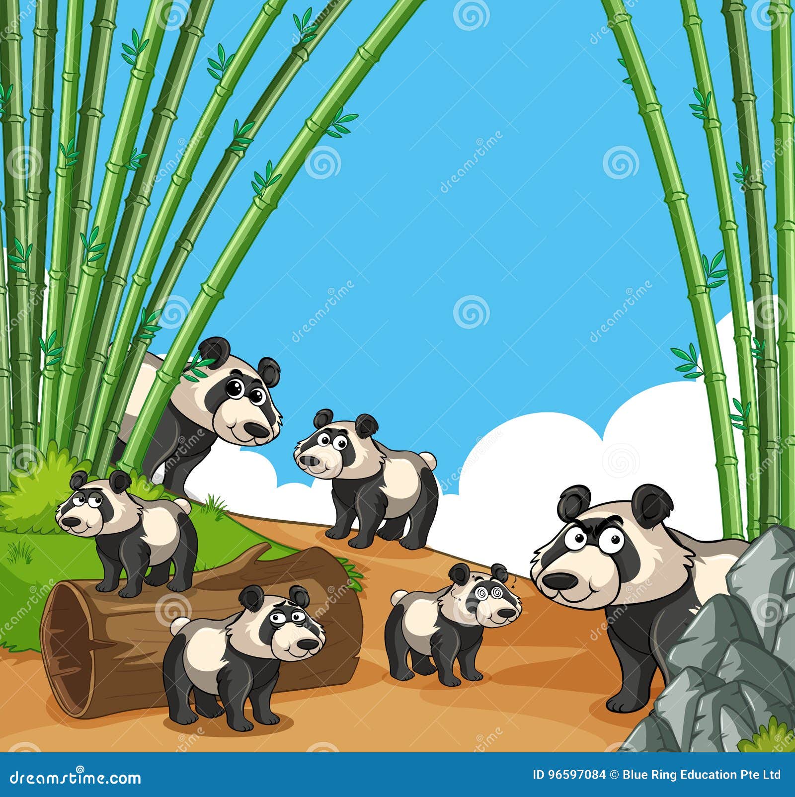 Many Pandas in Bamboo Forest Stock Vector - Illustration of landscape ...