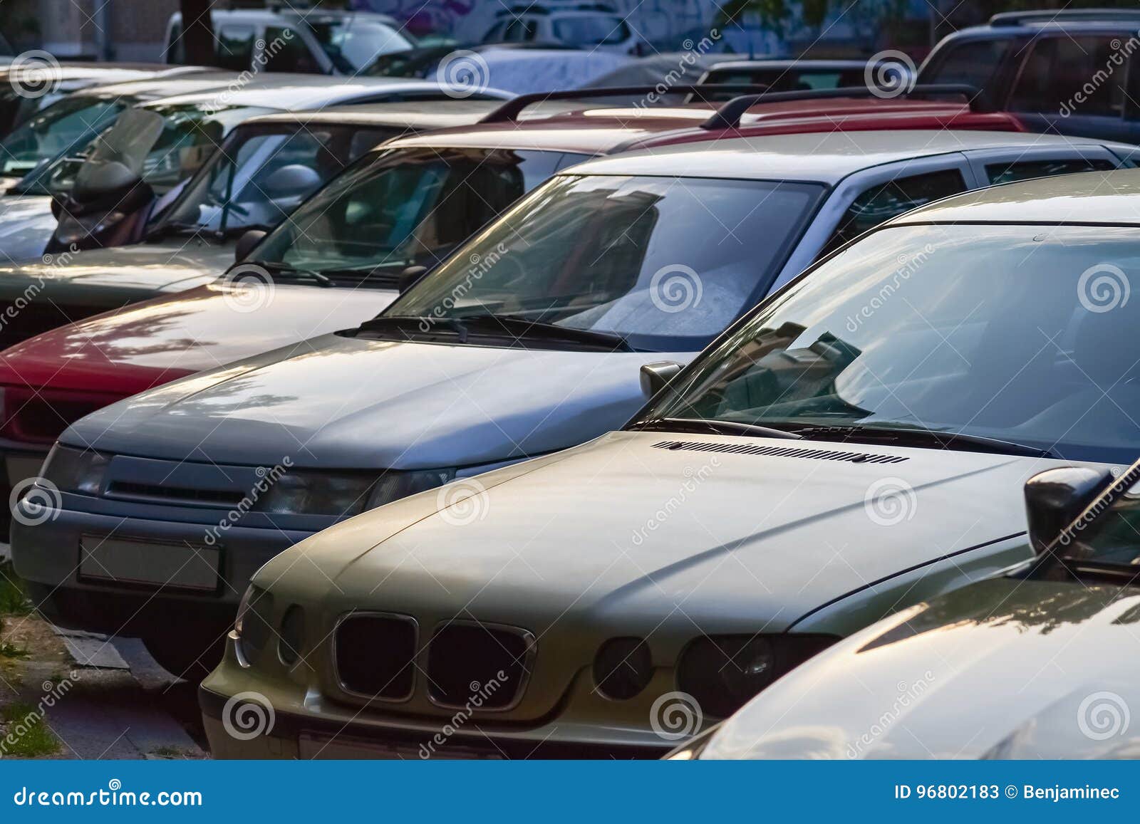 Many parked cars stock image. Image of parked, pollution - 96802183