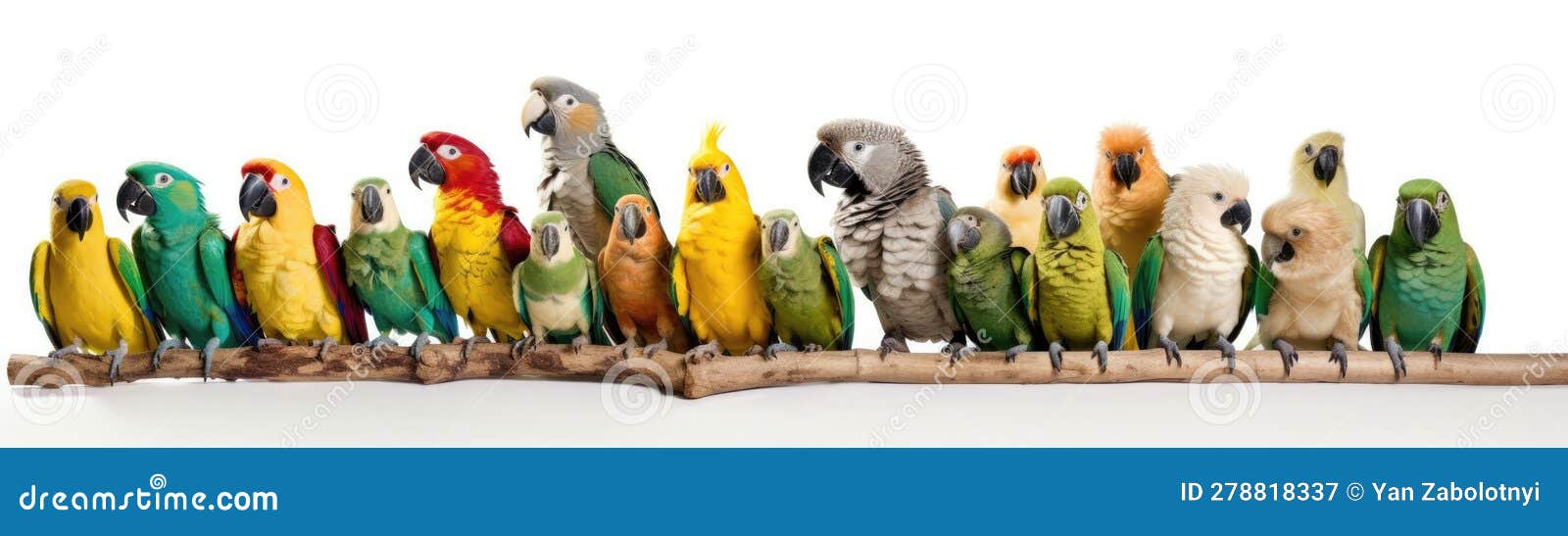 Many Parrots Sitting a Whitte Banner Background. Generative AI Stock ...