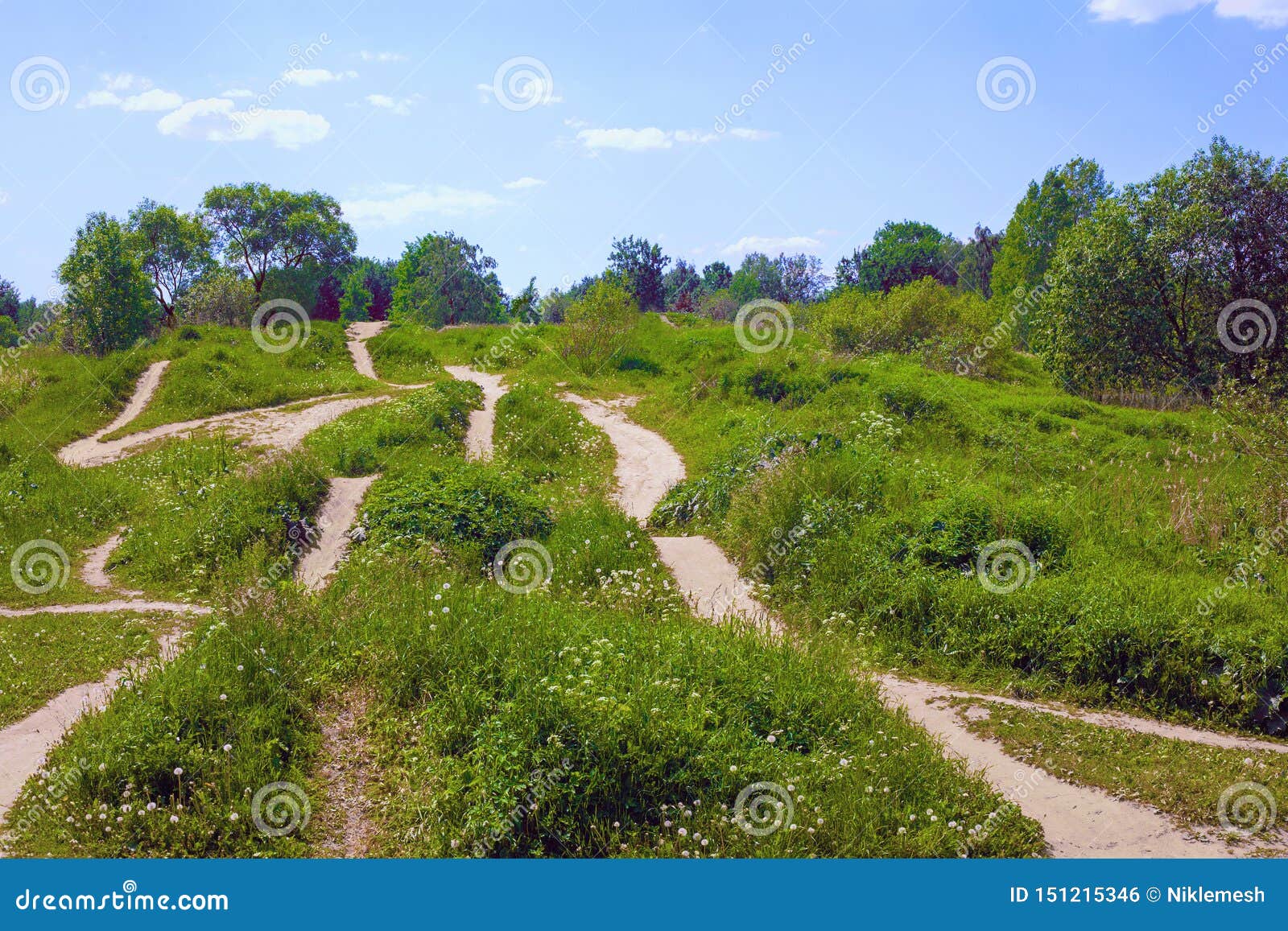Many Paths of Different Directions on the Green Hills Stock Photo ...