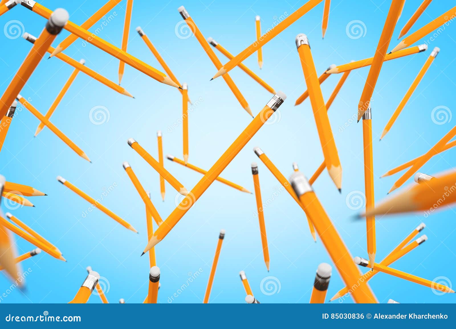 Many Pencils Flying. 3d Rendering Stock Illustration - Illustration of ...