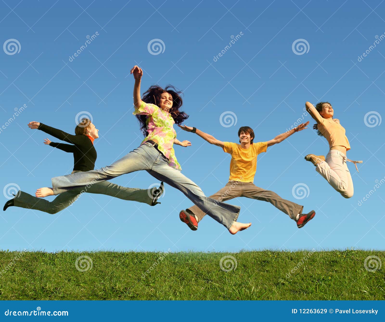 Many People Jumping on Grass, Collage Stock Image - Image of jump ...