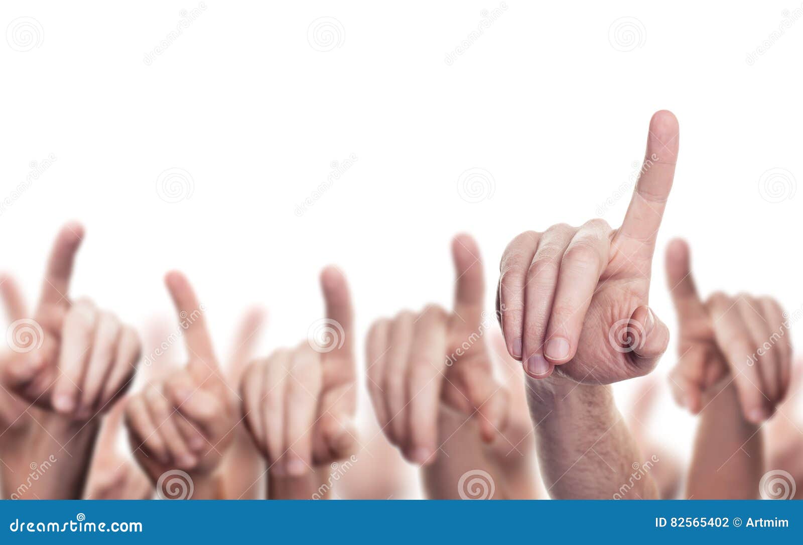 Many People`s Hands Up on White Background. Hands with Stock Photo ...