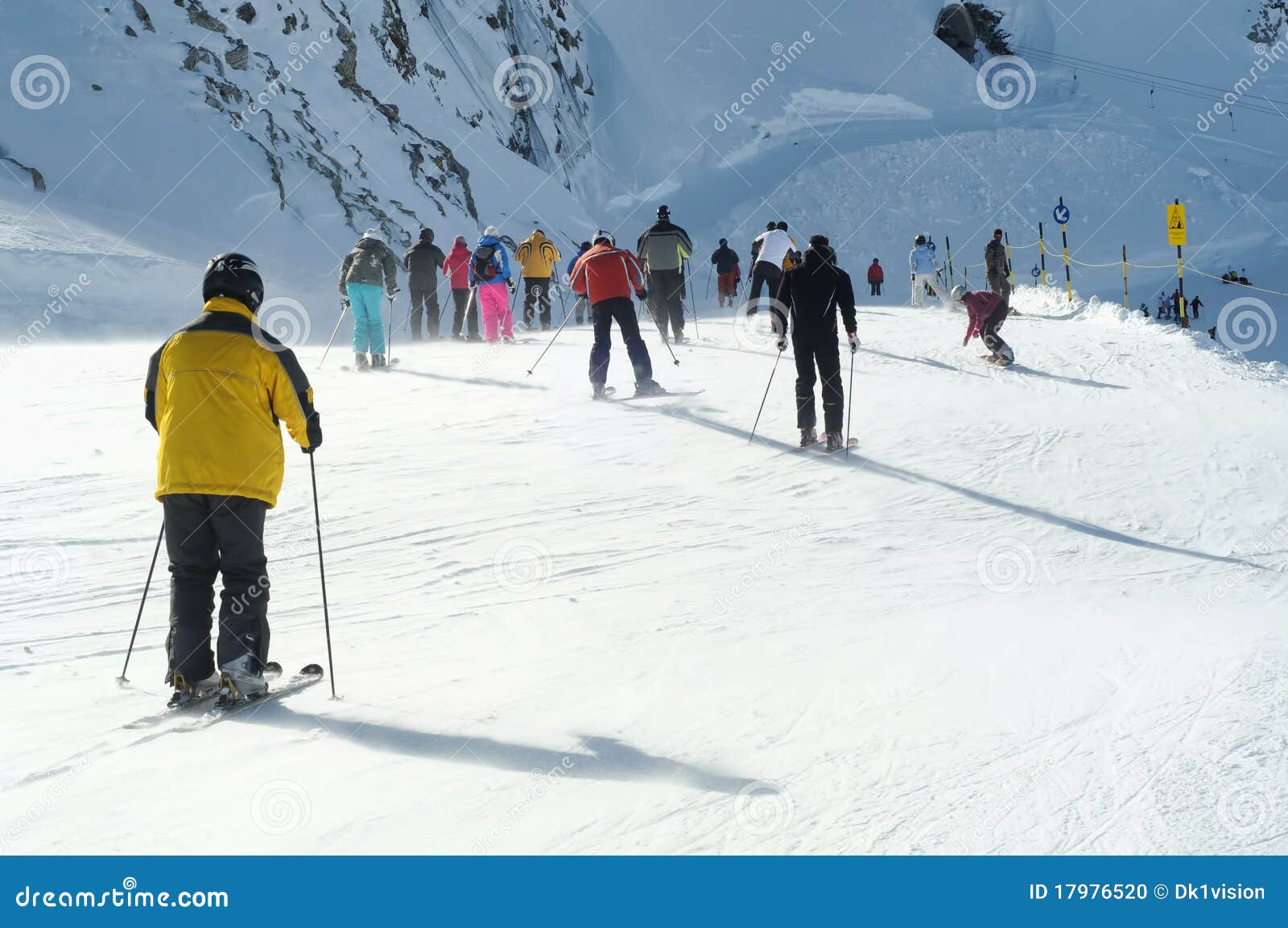 Many People Skiing in European Alps. Stock Photo - Image of helmet ...