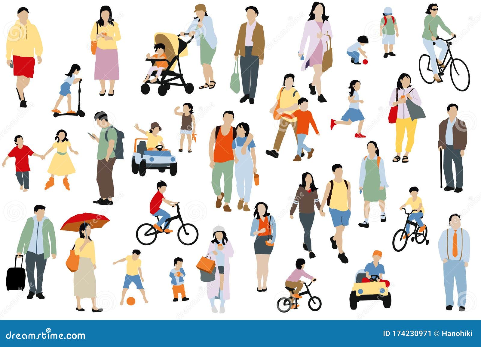 Many People Vector Illustration, Seamless Pattern of Cartoon Characters ...