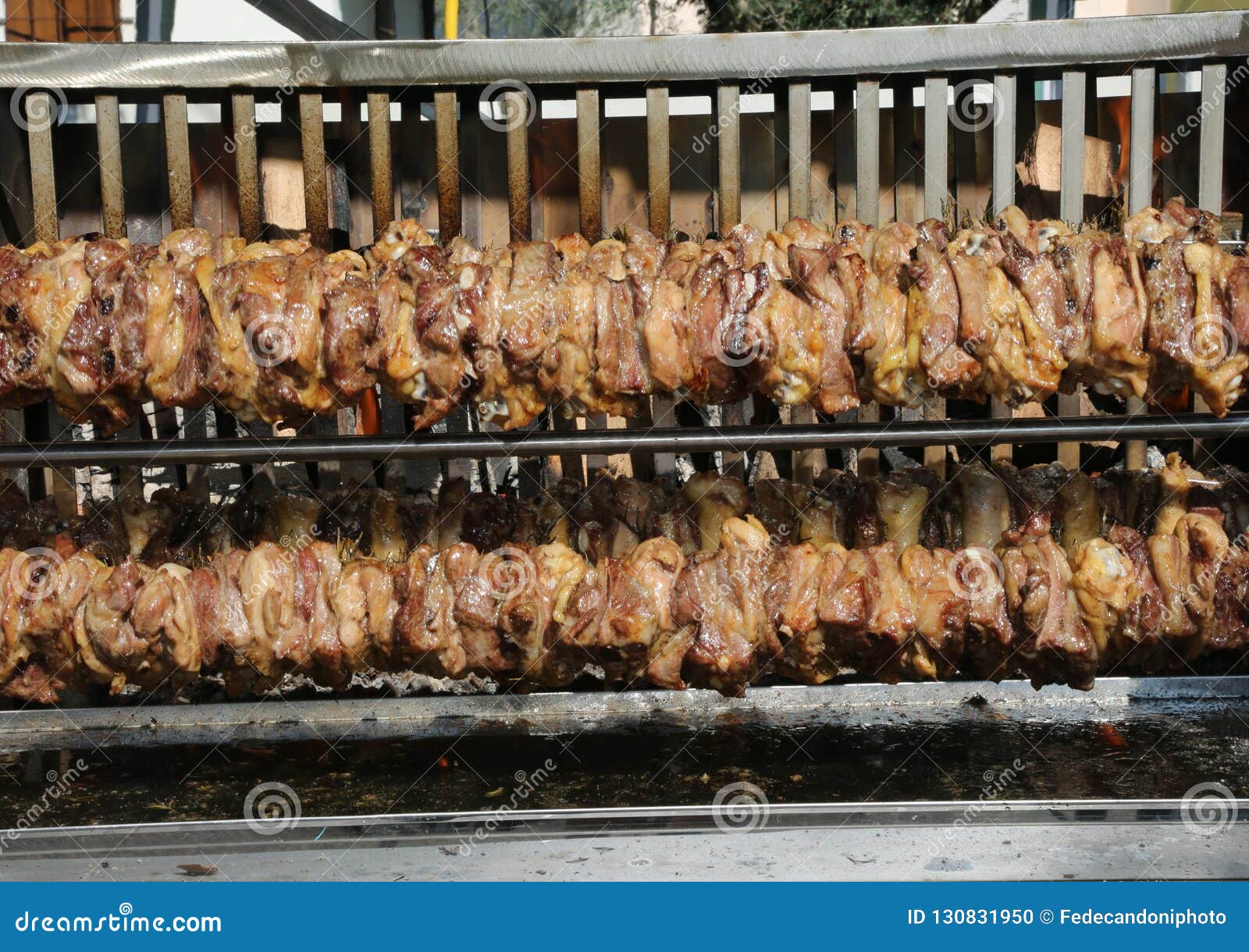 Many Pieces of Meat Cooked on a Spit Stock Photo - Image of abundant ...