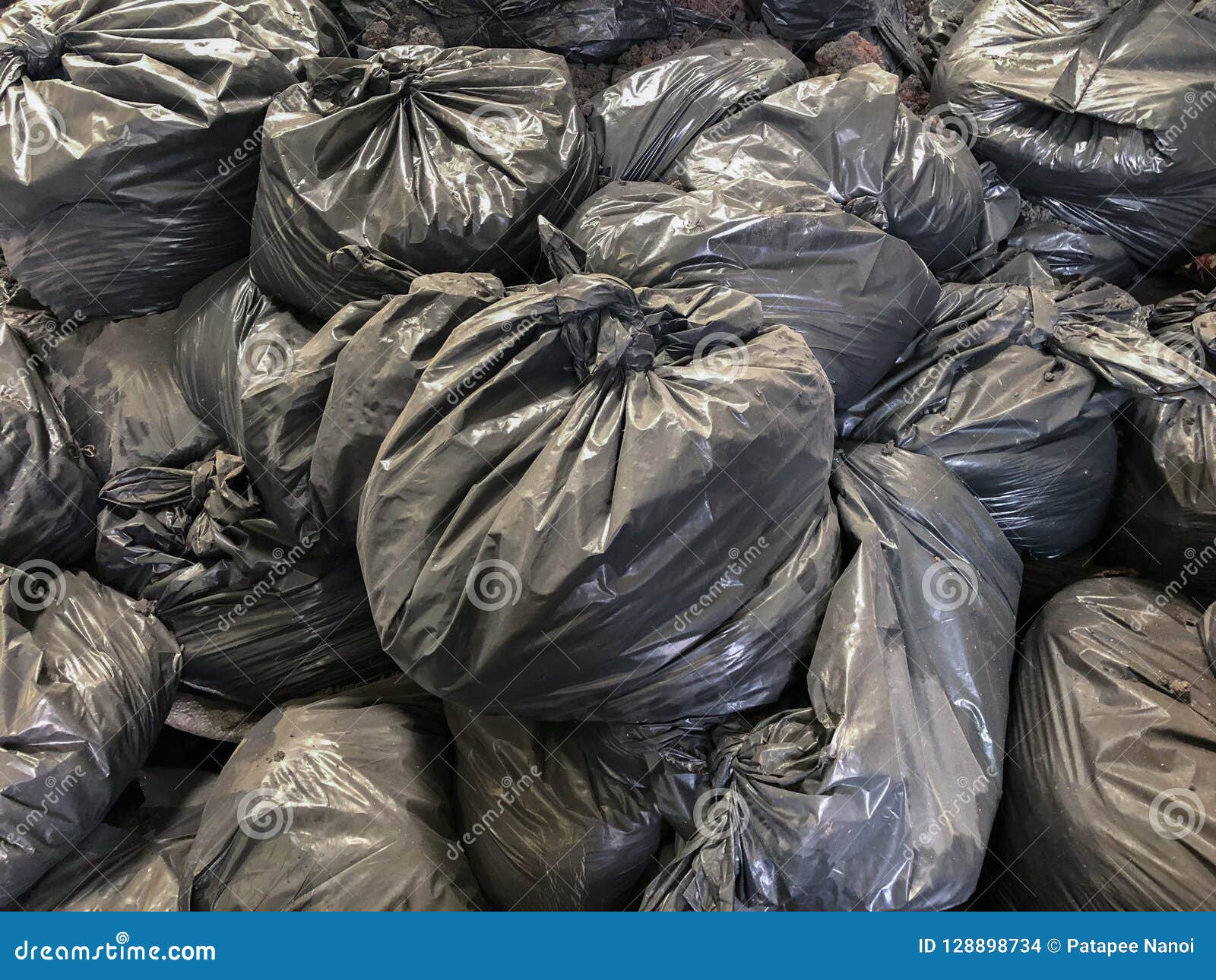 Many pile of garbage bags stock photo. Image of rubbish - 128898734