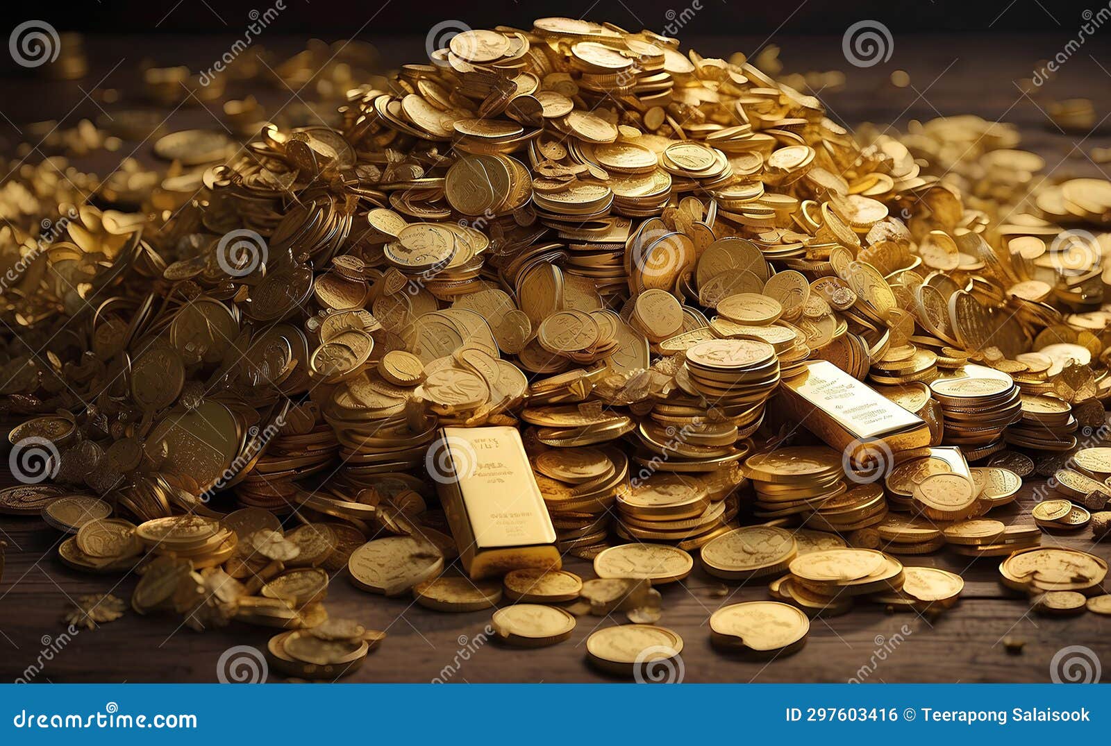 A Many Pile of Gold Bars and Gold Coins Stock Illustration ...