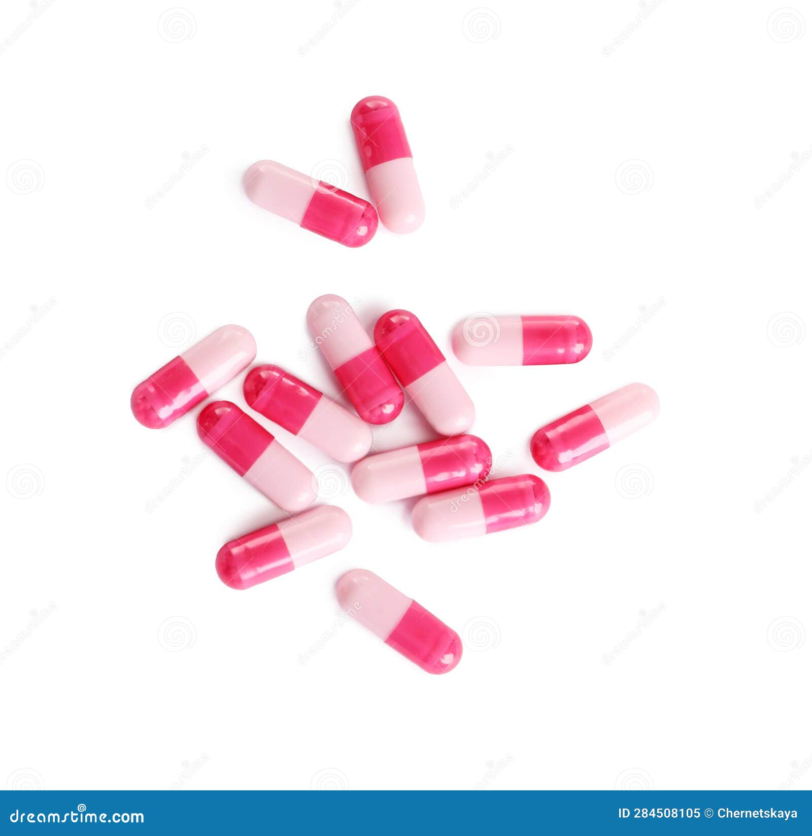 Many Pink Pills Isolated on White, Top View Stock Image - Image of ...