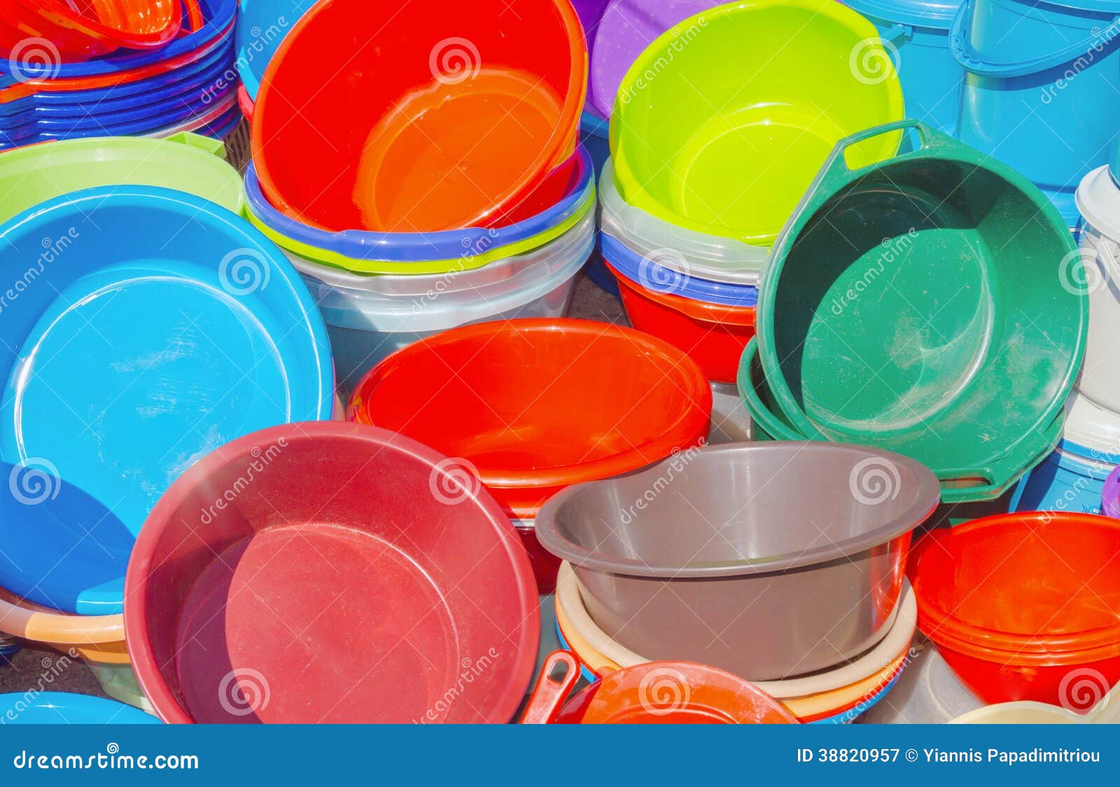 Many Plastic Basins in Different Colors Stock Image - Image of empty ...