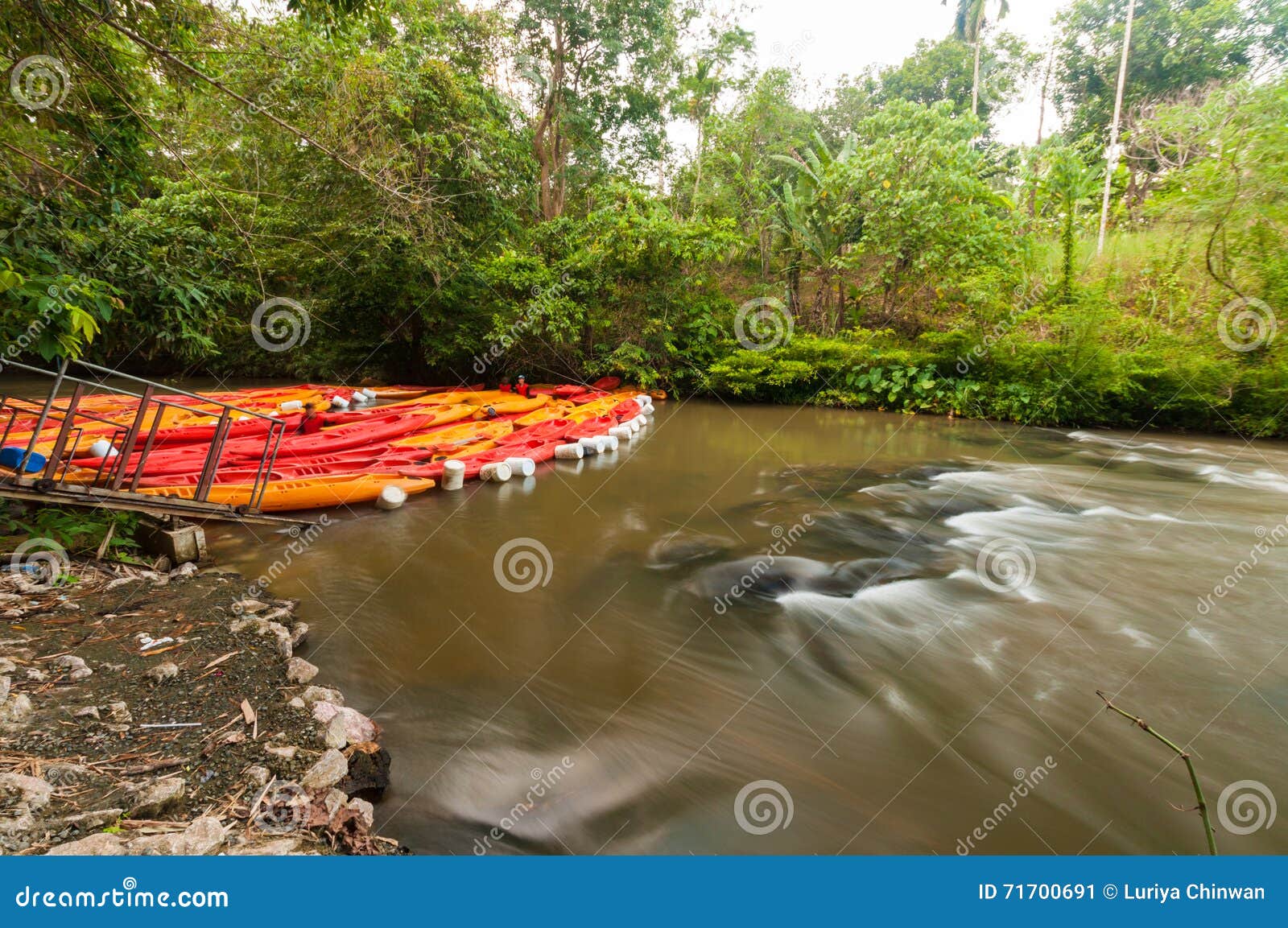 Many Plastic Canoe Dock in River Stock Image - Image of tourism ...