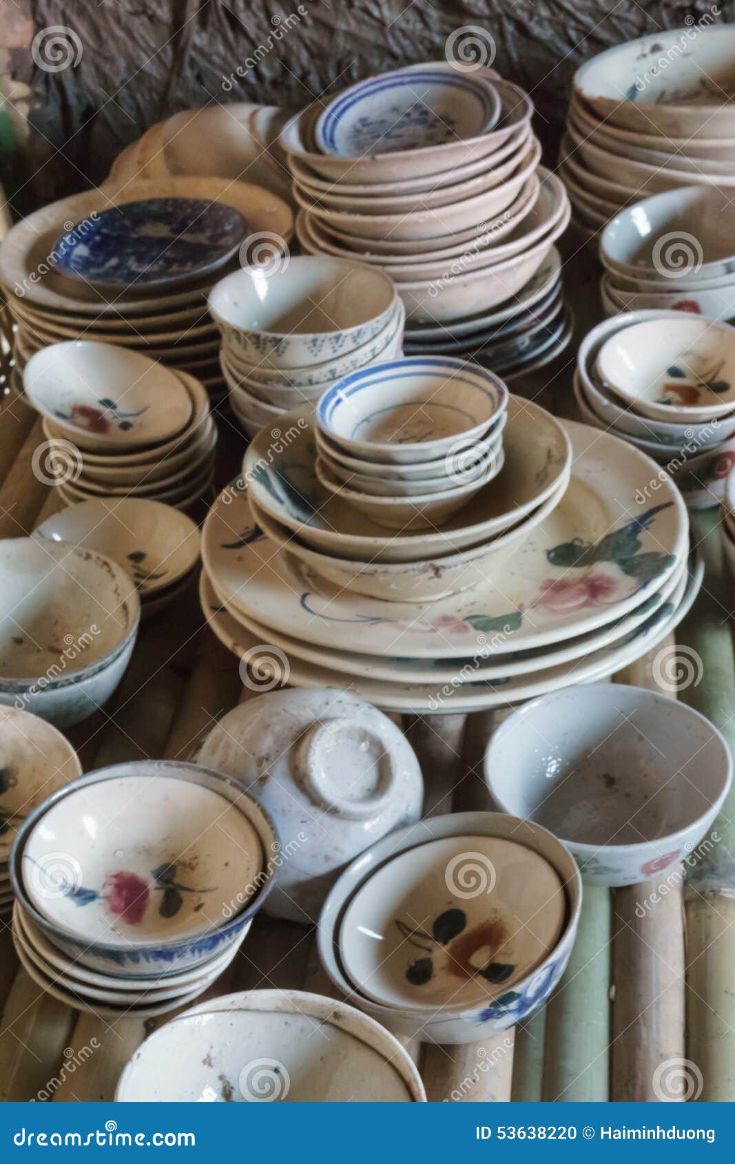 Jumbled Stack Of Porcelain Plates, Cups, Saucers Stock Photo ...