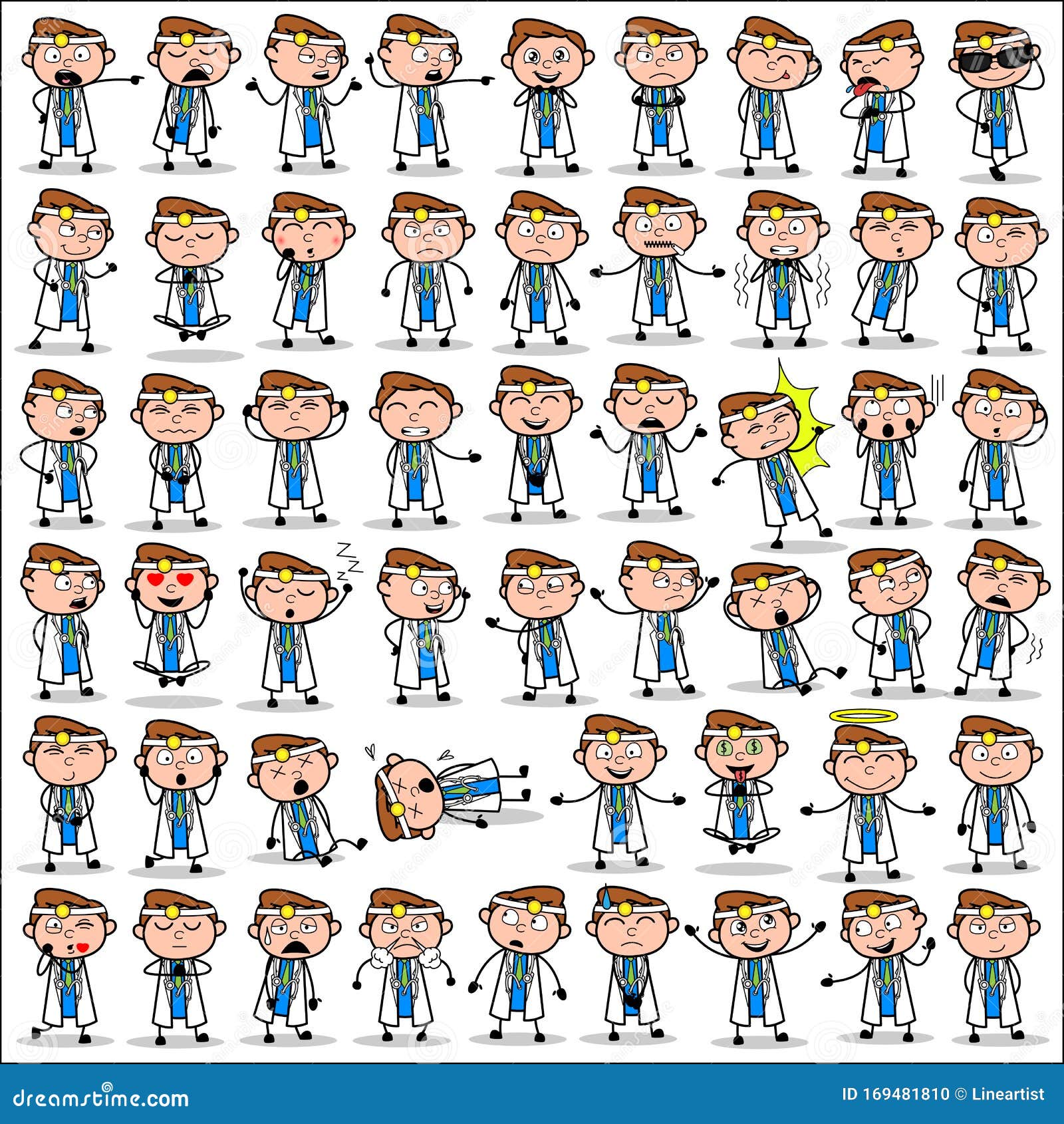 Many Poses Of Cartoon Doctor - Set Of Concepts Vector Illustrations ...