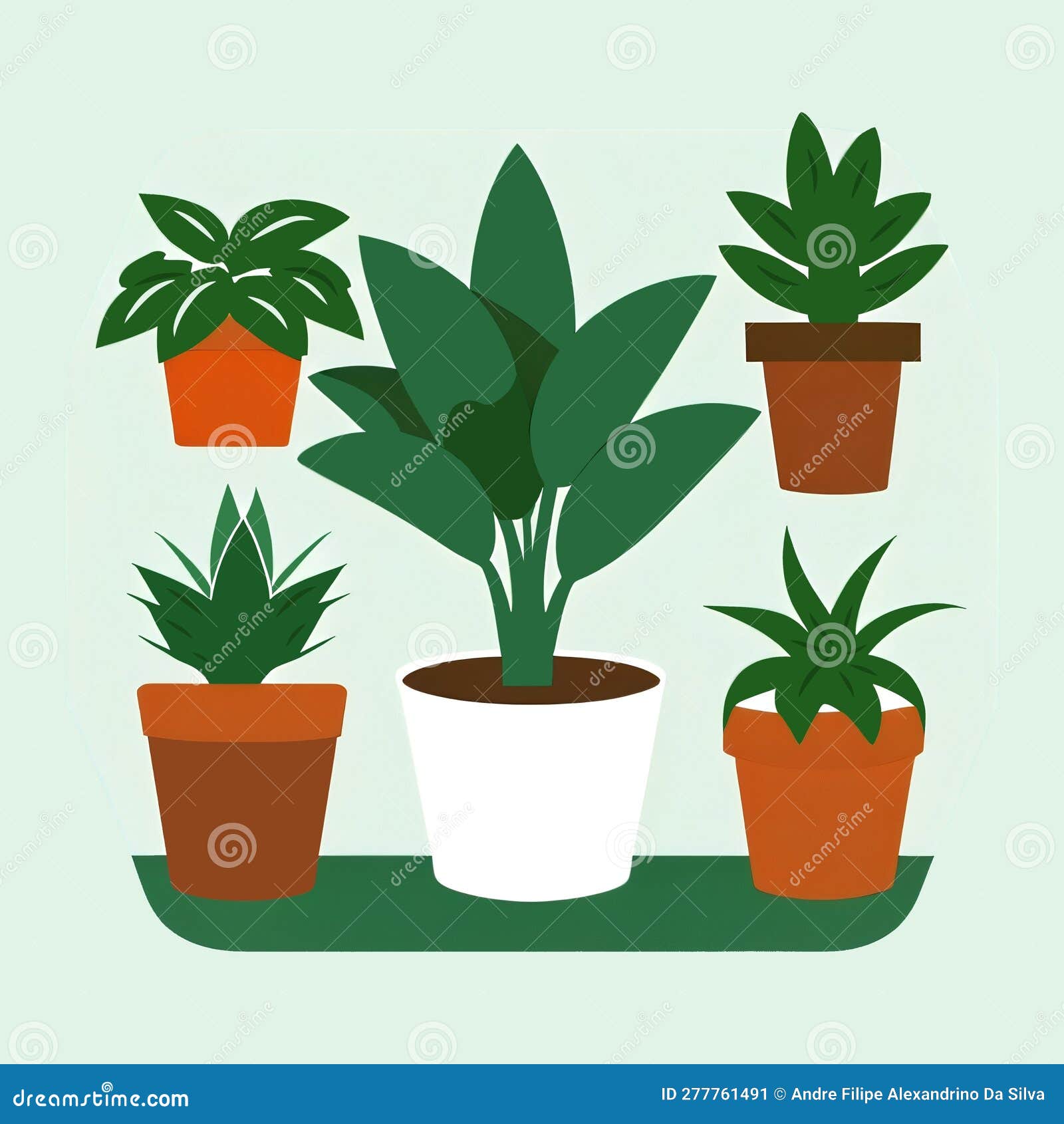 Many Potted Plant on a Simple Background Stock Illustration ...