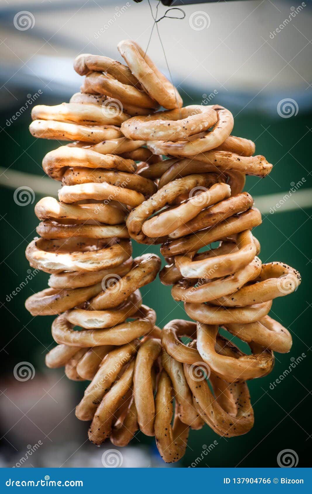 Many Pretzels Hanging on a String Stock Photo - Image of pretzels ...
