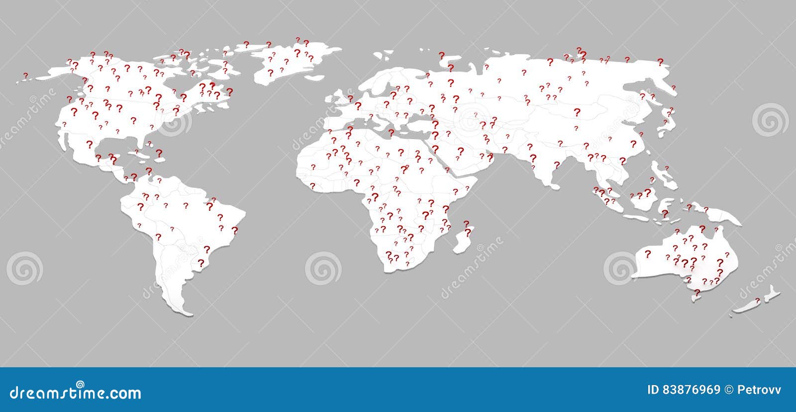 Many Question Mark on World Map 3d Rendering Stock Illustration ...