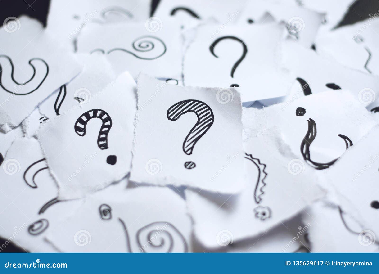 Many Question Marks on Papers. Doodle Drawn Question Marks on Scraps of ...