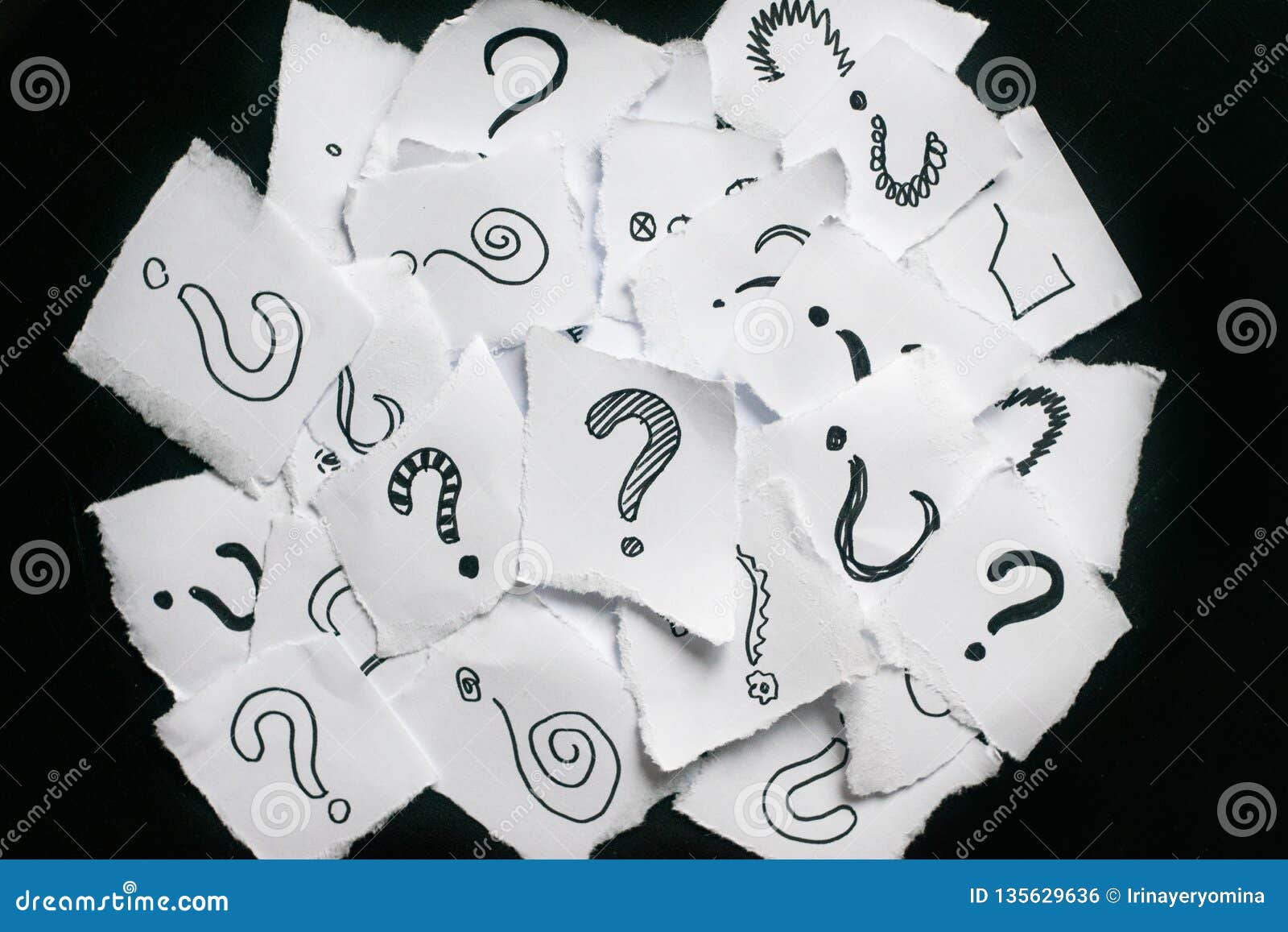 Many Question Marks on Papers. Doodle Drawn Question Marks on Scraps of ...
