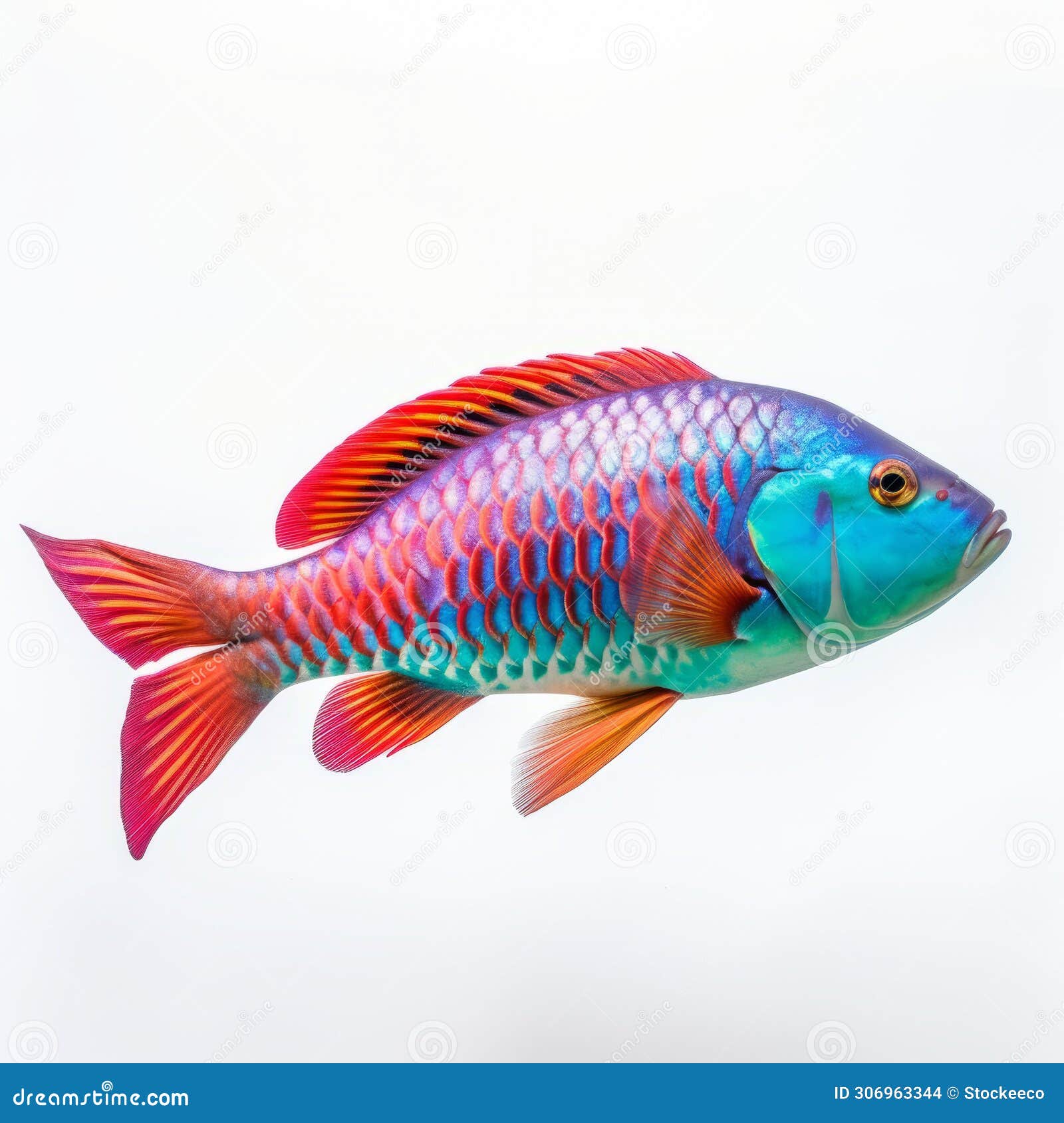 Vibrant Parrotfish: Stunning Photorealistic Artwork on White Background ...
