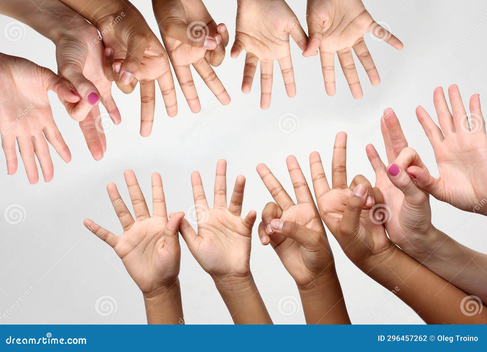 Many Raised Children S Expressive Hands in a Row Stock Photo - Image of ...