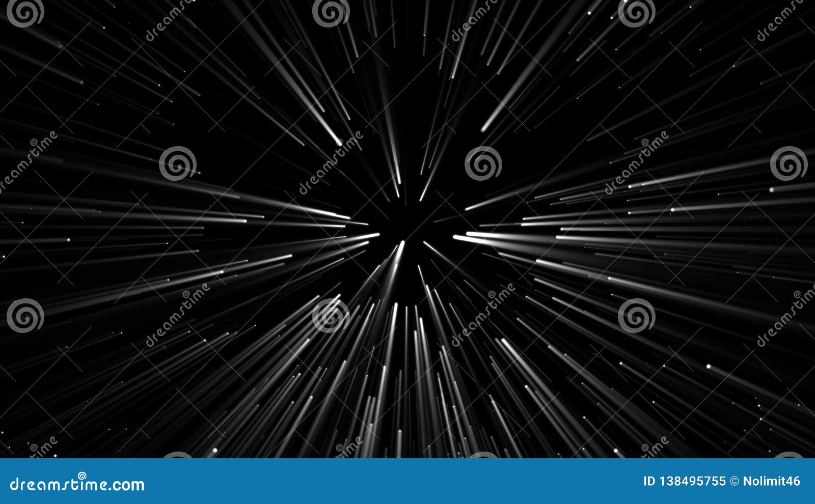 Many Ray Particles are in Dark Space, Glowing Effect, 3d Render ...