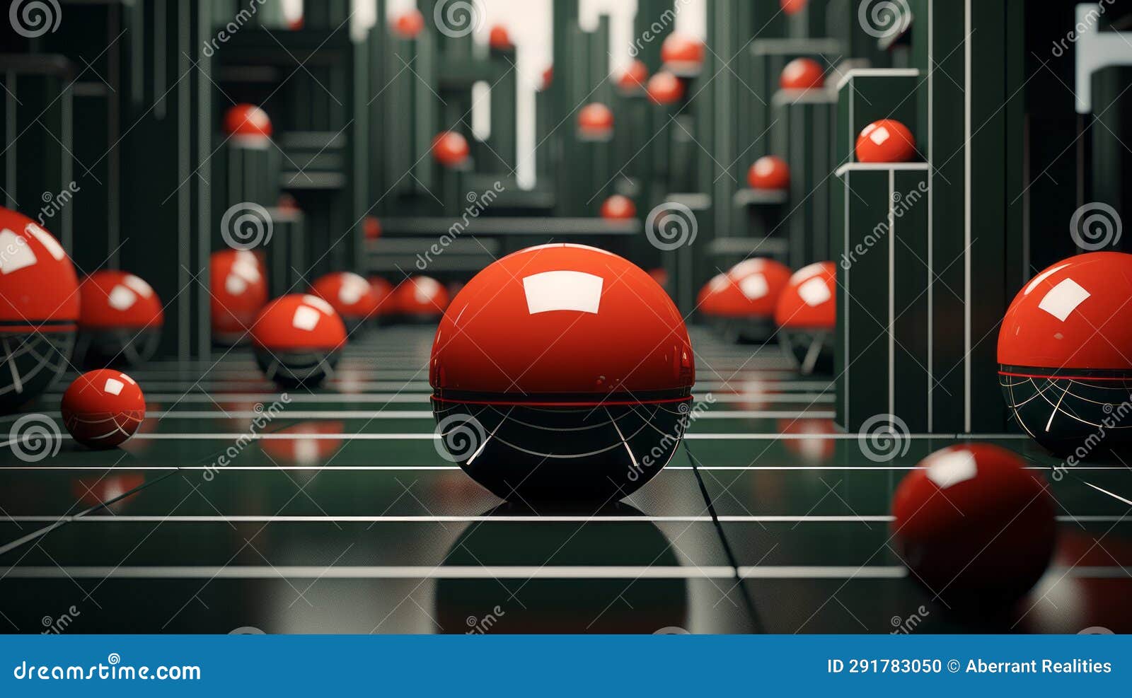 Many Red Balls are Scattered on a Black and White Floor Stock ...