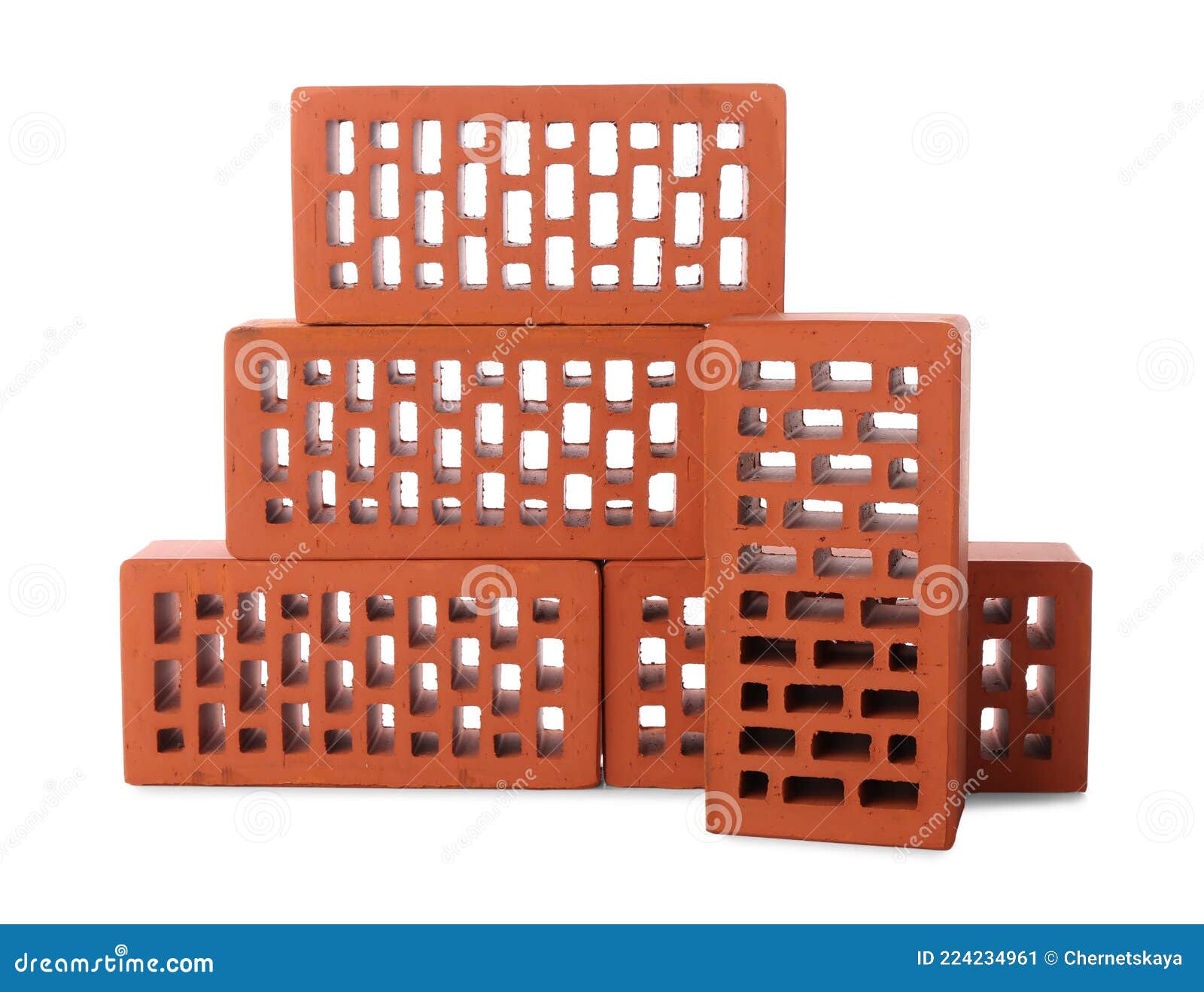 Many Red Bricks on White Background. Building Material Stock Image ...