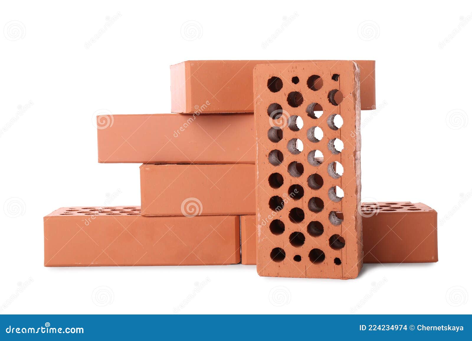 Many Red Bricks on White Background. Building Material Stock Photo ...