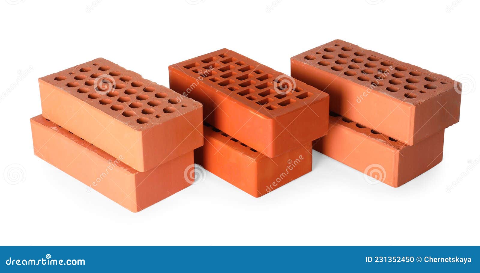 Many Red Bricks on White Background. Building Material Stock Photo ...