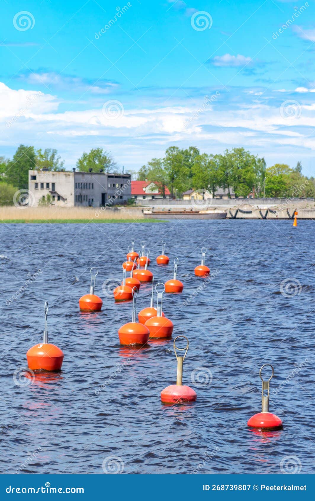 Many red buoys floating stock image. Image of industrial - 268739807