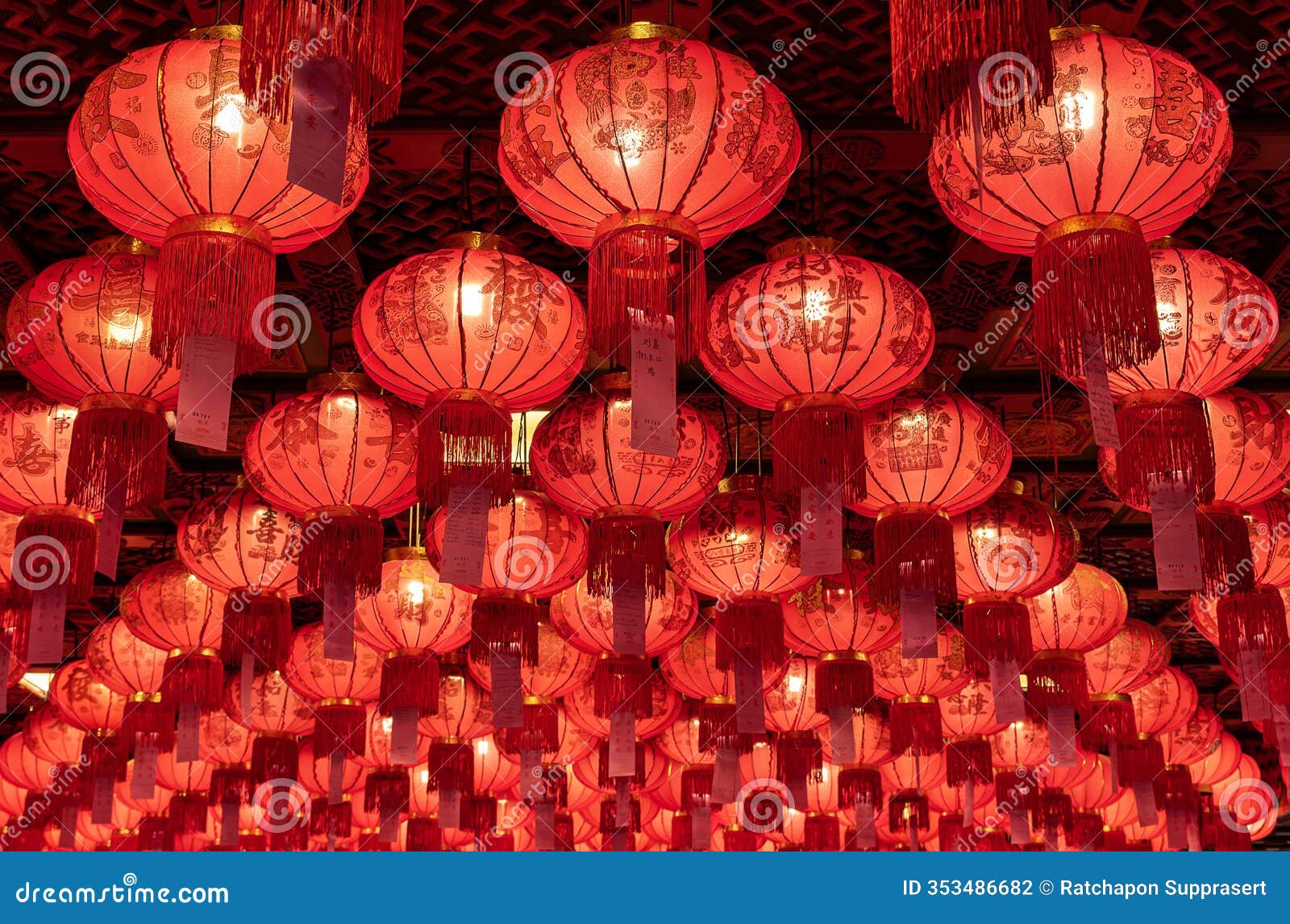 Many Red Chinese Paper Lanterns Pattern on the Ceiling Editorial ...