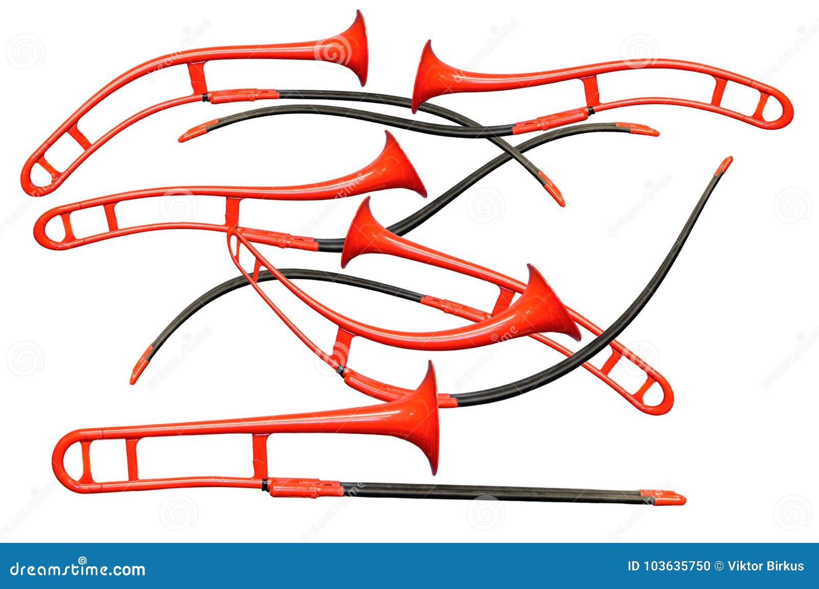 Many Red Curved Trombones on the White Background Stock Photo - Image ...