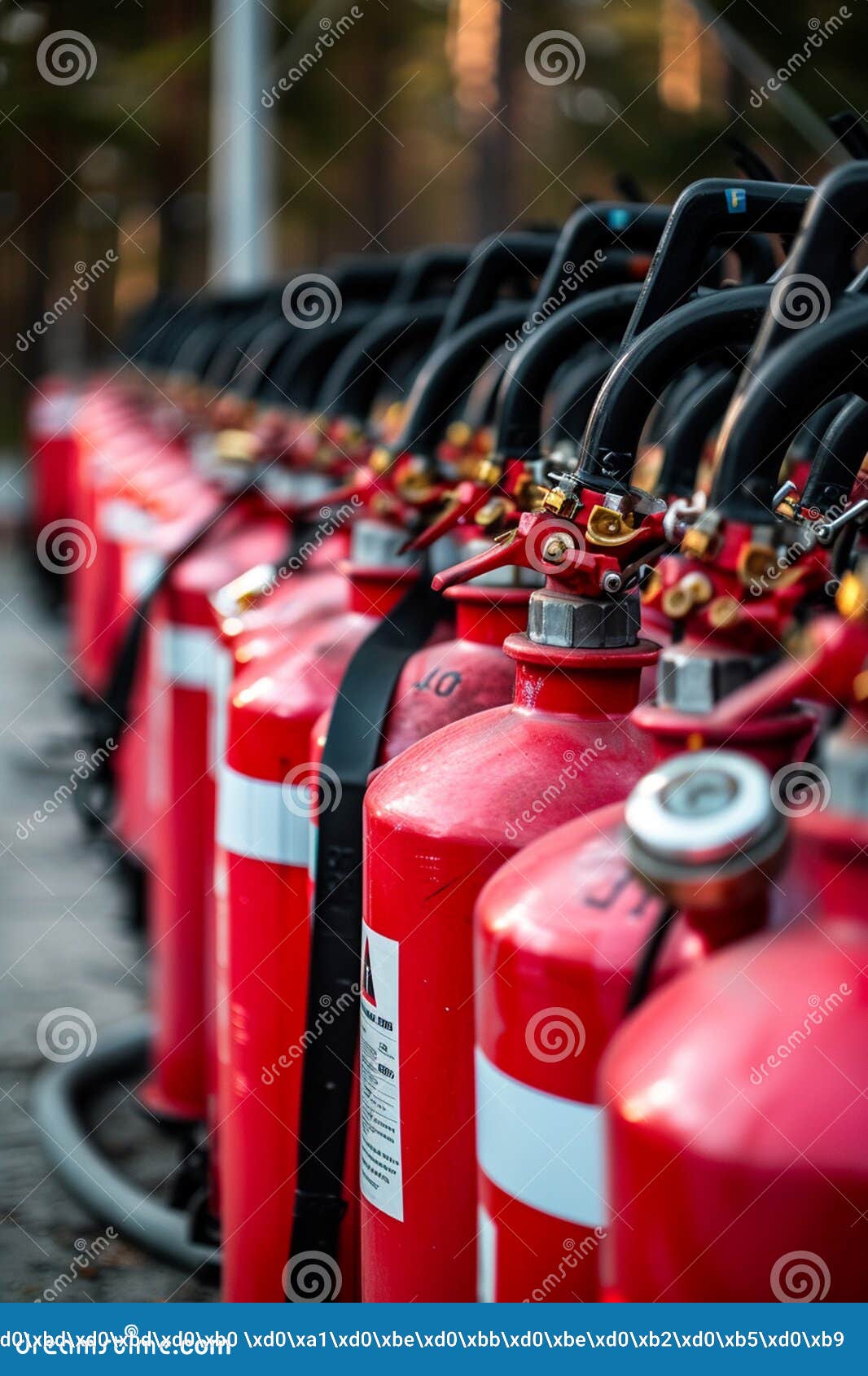 Many Red Fire Extinguishers on the Shelf Stock Photo - Image of ...
