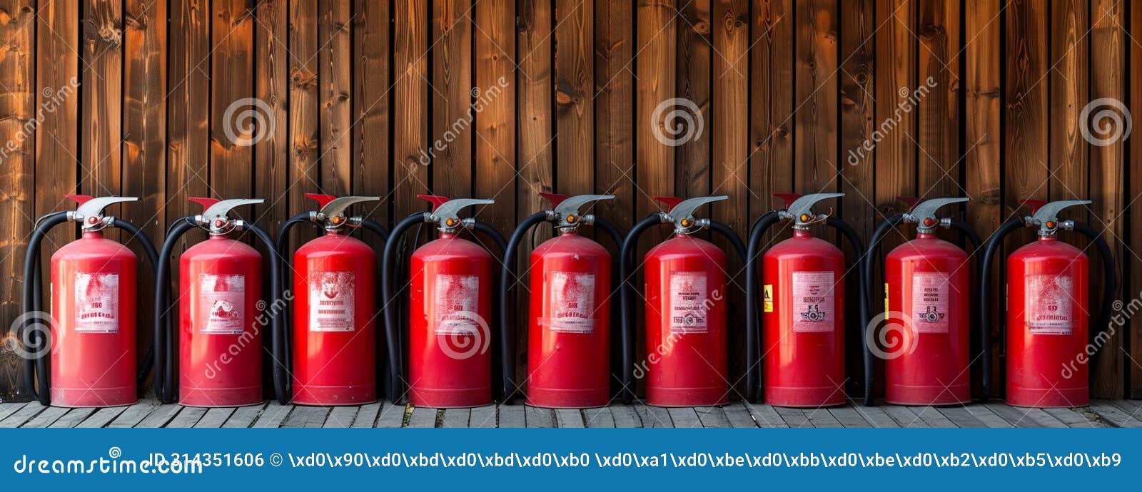Many Red Fire Extinguishers on the Shelf Stock Photo - Image of ...