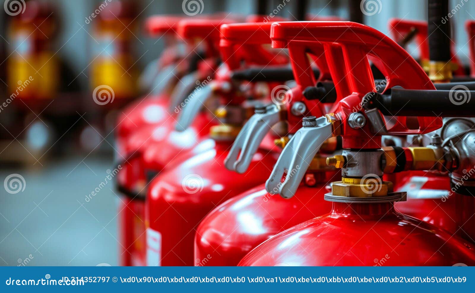 Many Red Fire Extinguishers on the Shelf Stock Image - Image of ...