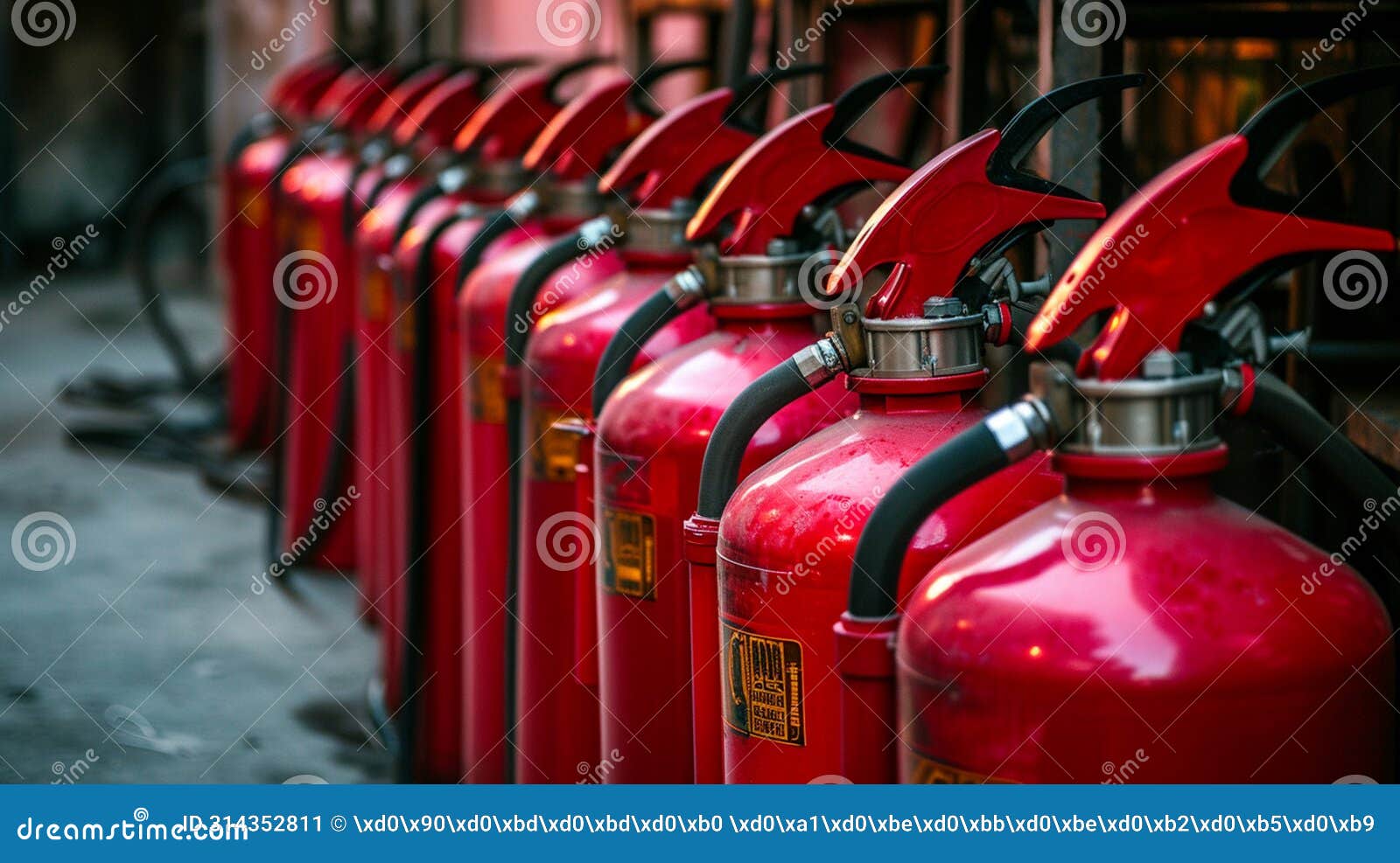 Many Red Fire Extinguishers on the Shelf Stock Image - Image of nozzle ...