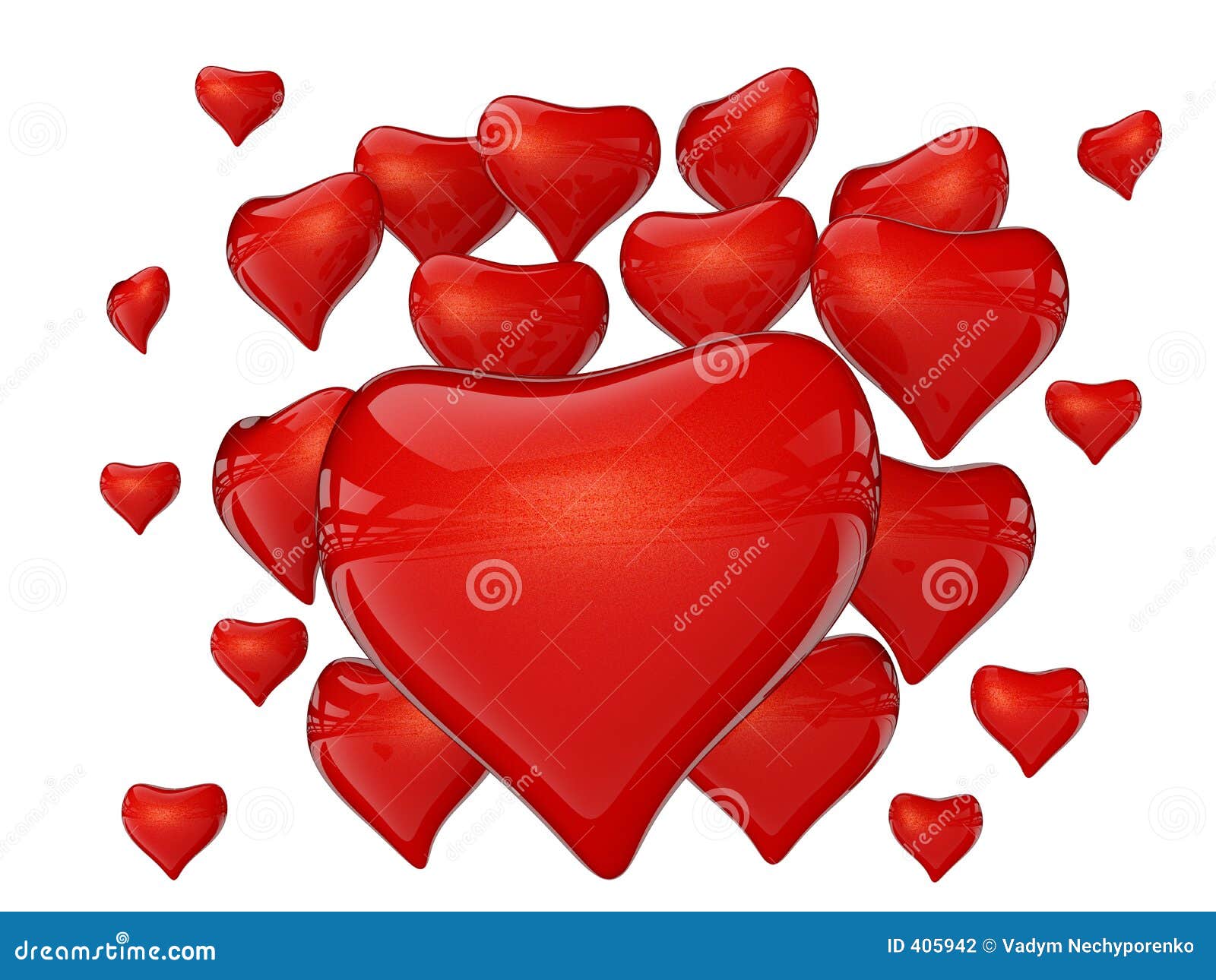 Many Red Hearts with Reflection Stock Illustration - Illustration of ...