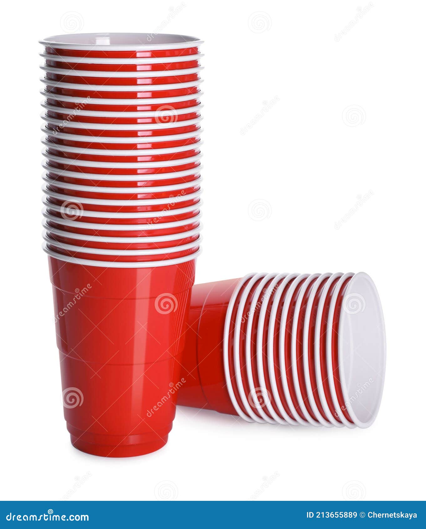 Many Red Plastic Cups on White Background Stock Image - Image of ...