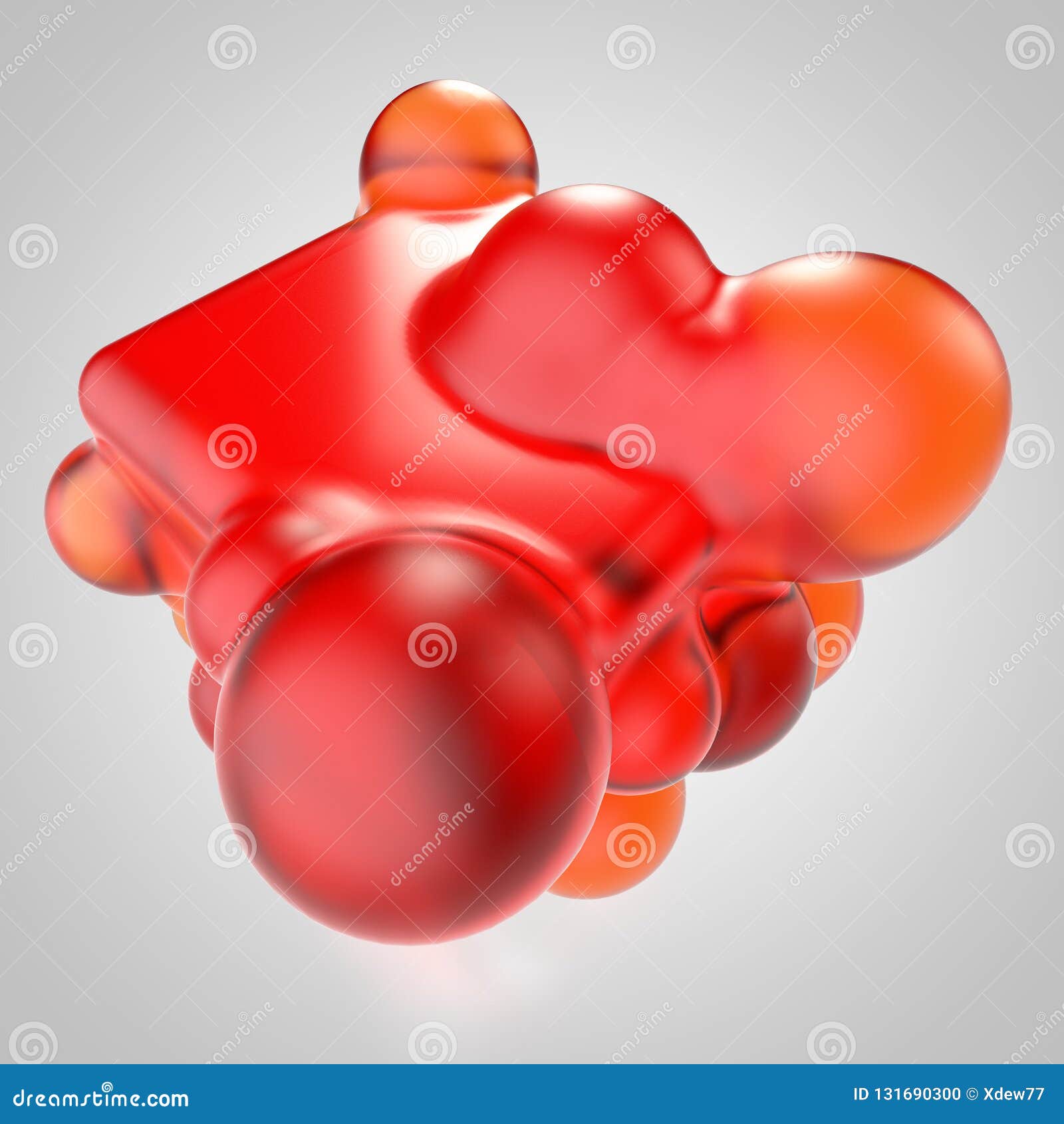 Red Cube and Spheres Melted Together Stock Illustration - Illustration ...