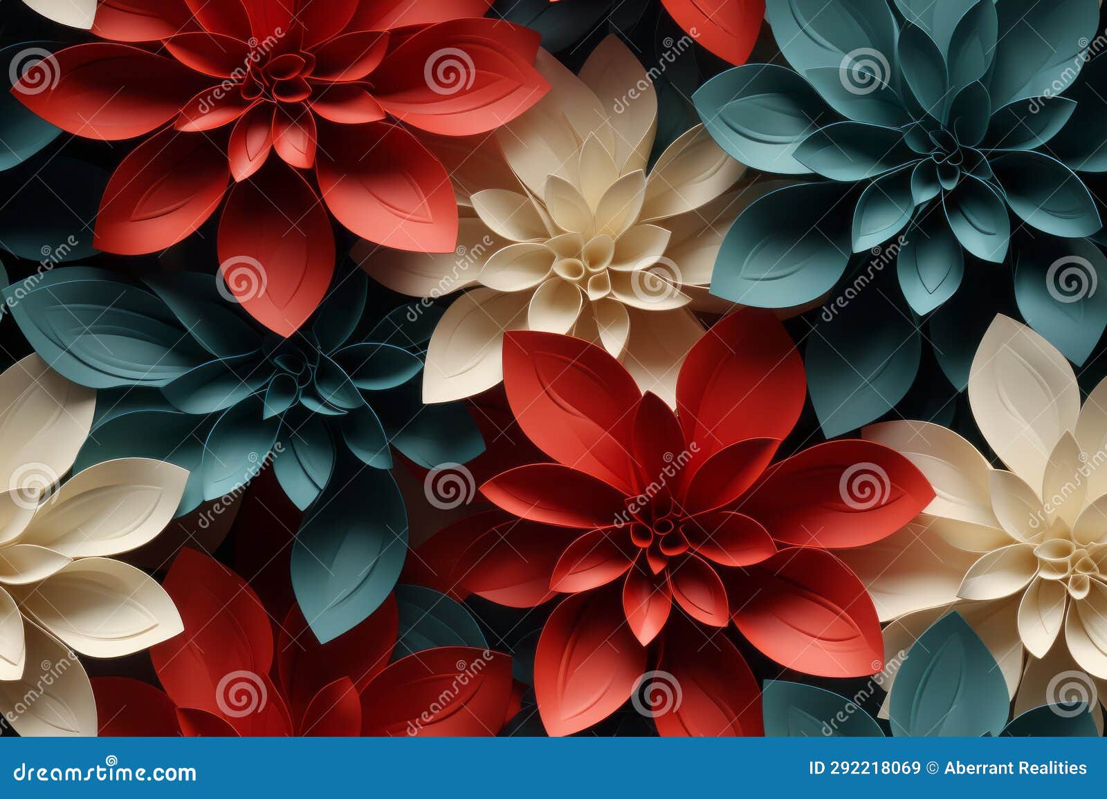 Many Red White and Blue Paper Flowers on a Black Background Stock ...