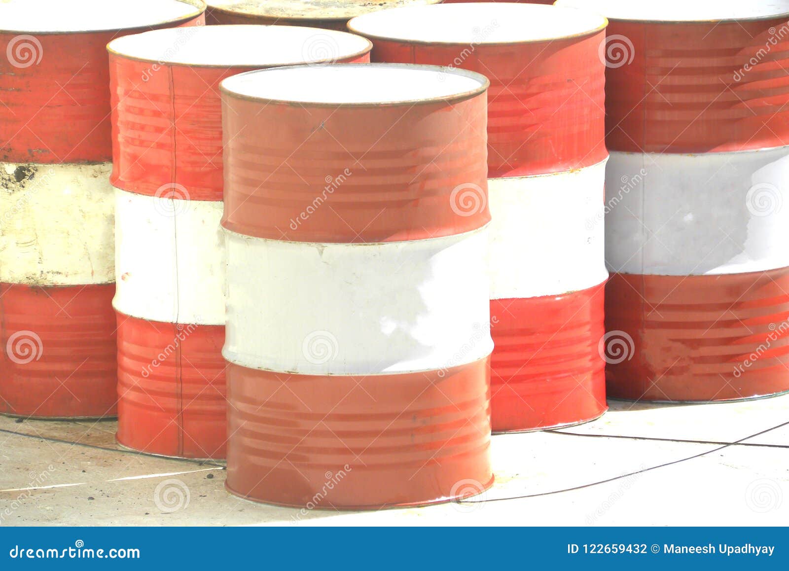Many Red and White Color Engine Oil Drums Stock Photo - Image of plant ...