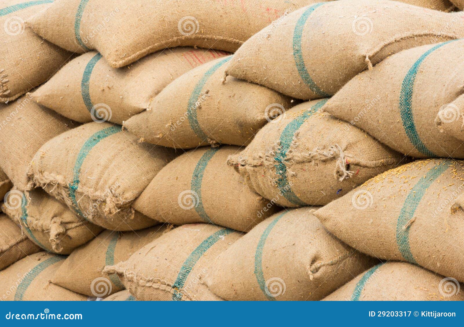 Many Rice Sacks in Row Perspective Stock Image - Image of rice, bagging ...