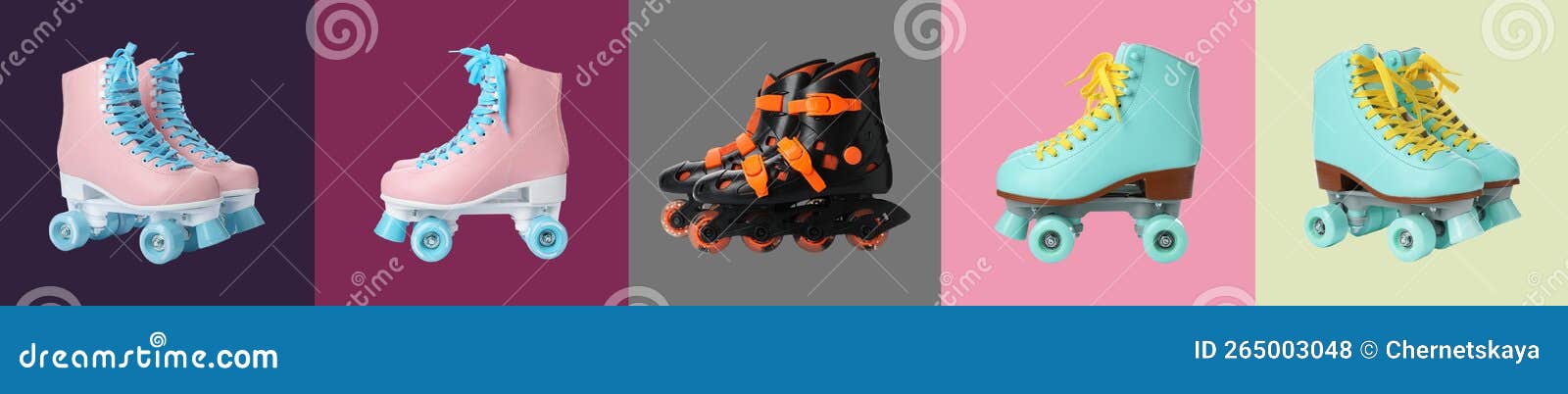 Many Roller Skates on Different Color Backgrounds. Banner Design Stock ...